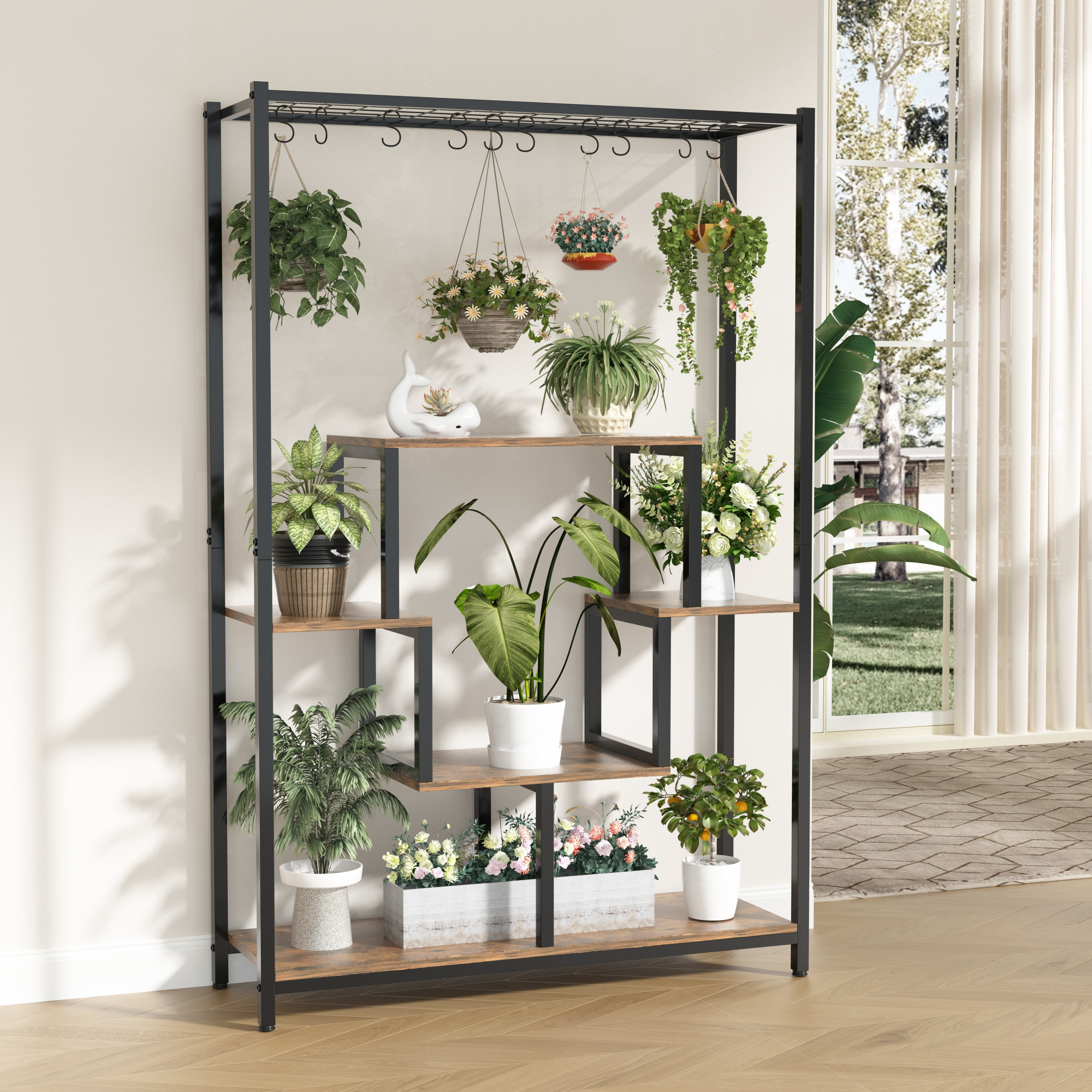 GetYes 70.9" 5-Tier Metal Tall Plant Stand with 10 Hanging Hooks ...