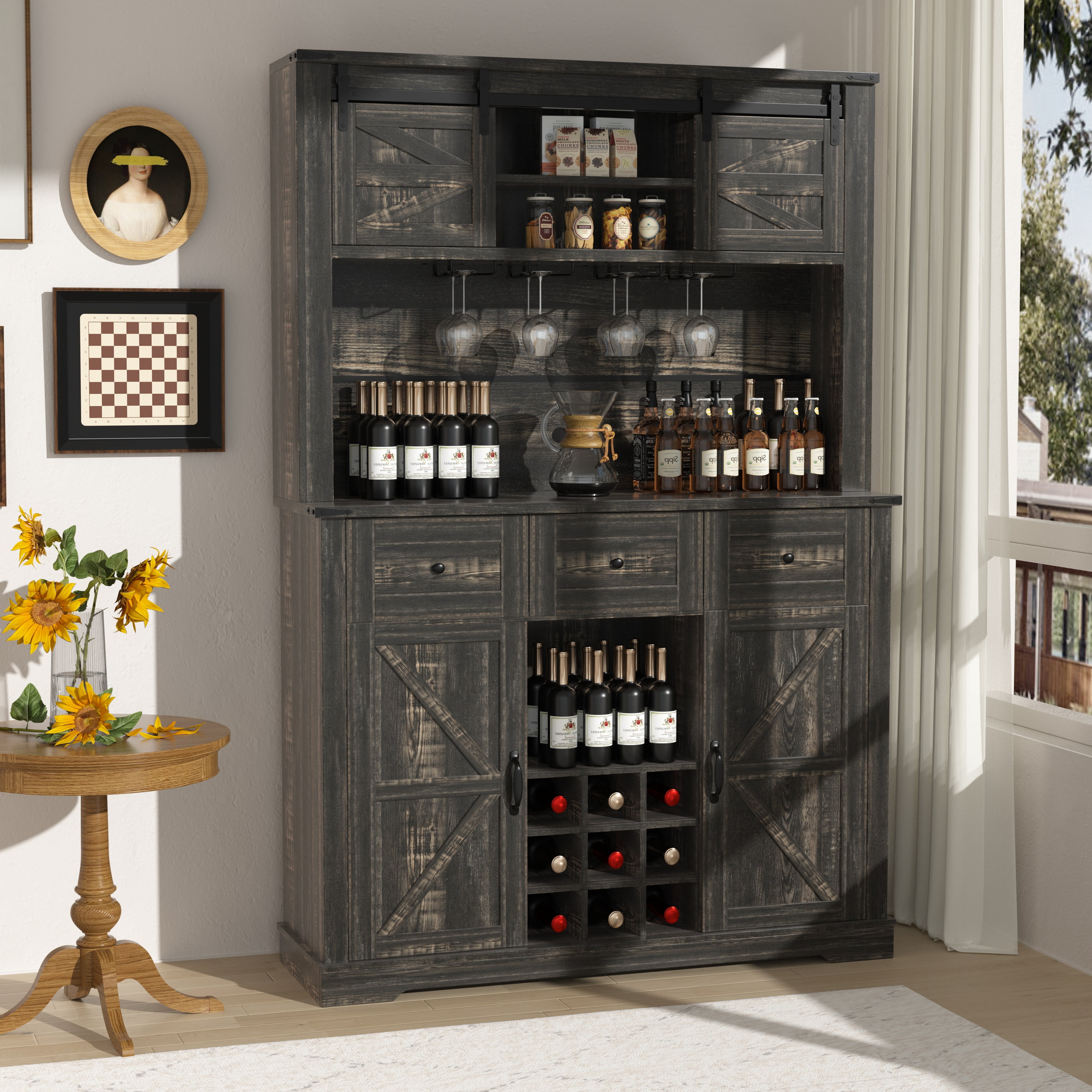 GetYes 72-Inch Coffee Wine Buffet Sideboard, Dark Rustic Oak, 2-Pack ...