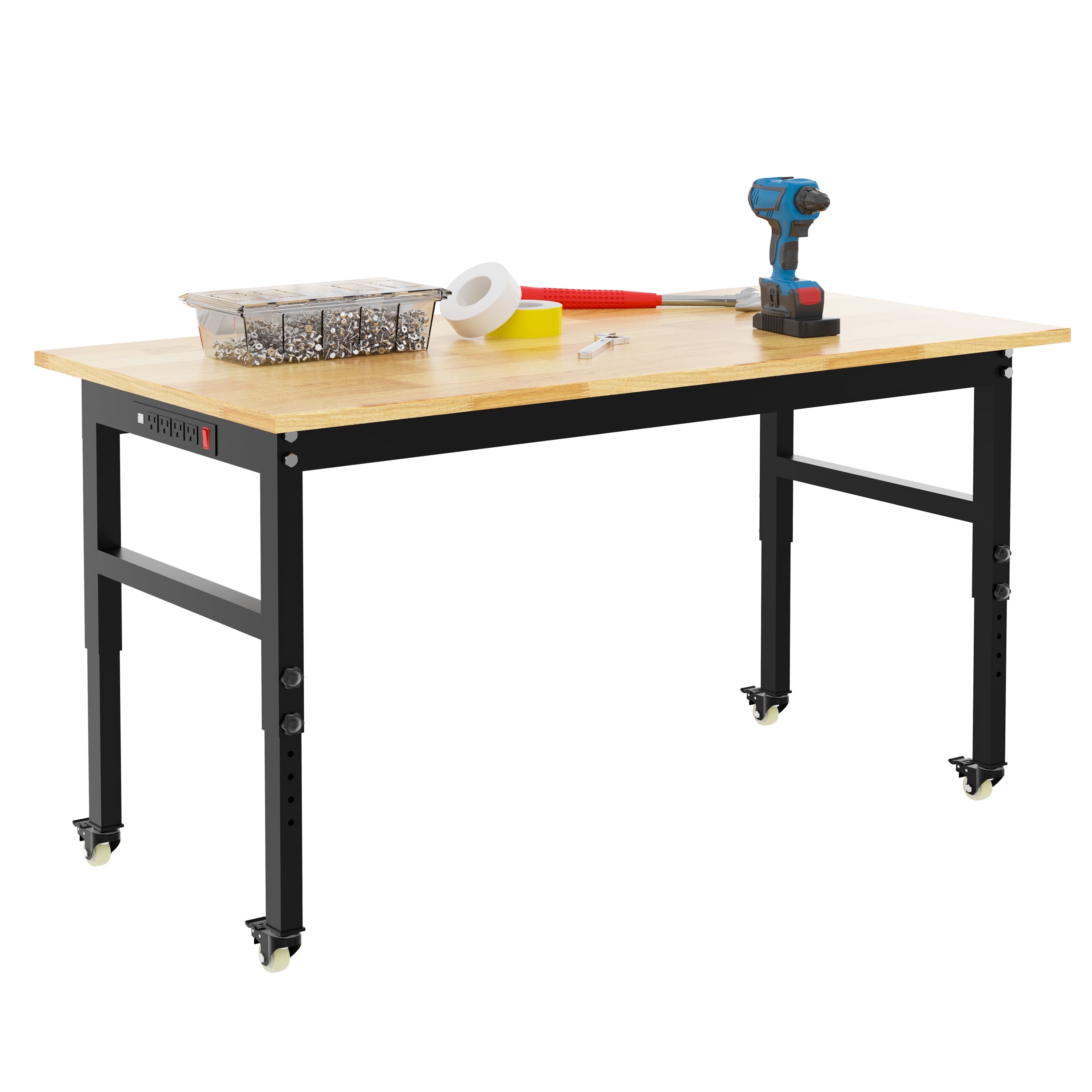 GetYes Adjustable Workbench, 48" x 24", Rubber Wood Heavy Duty ...