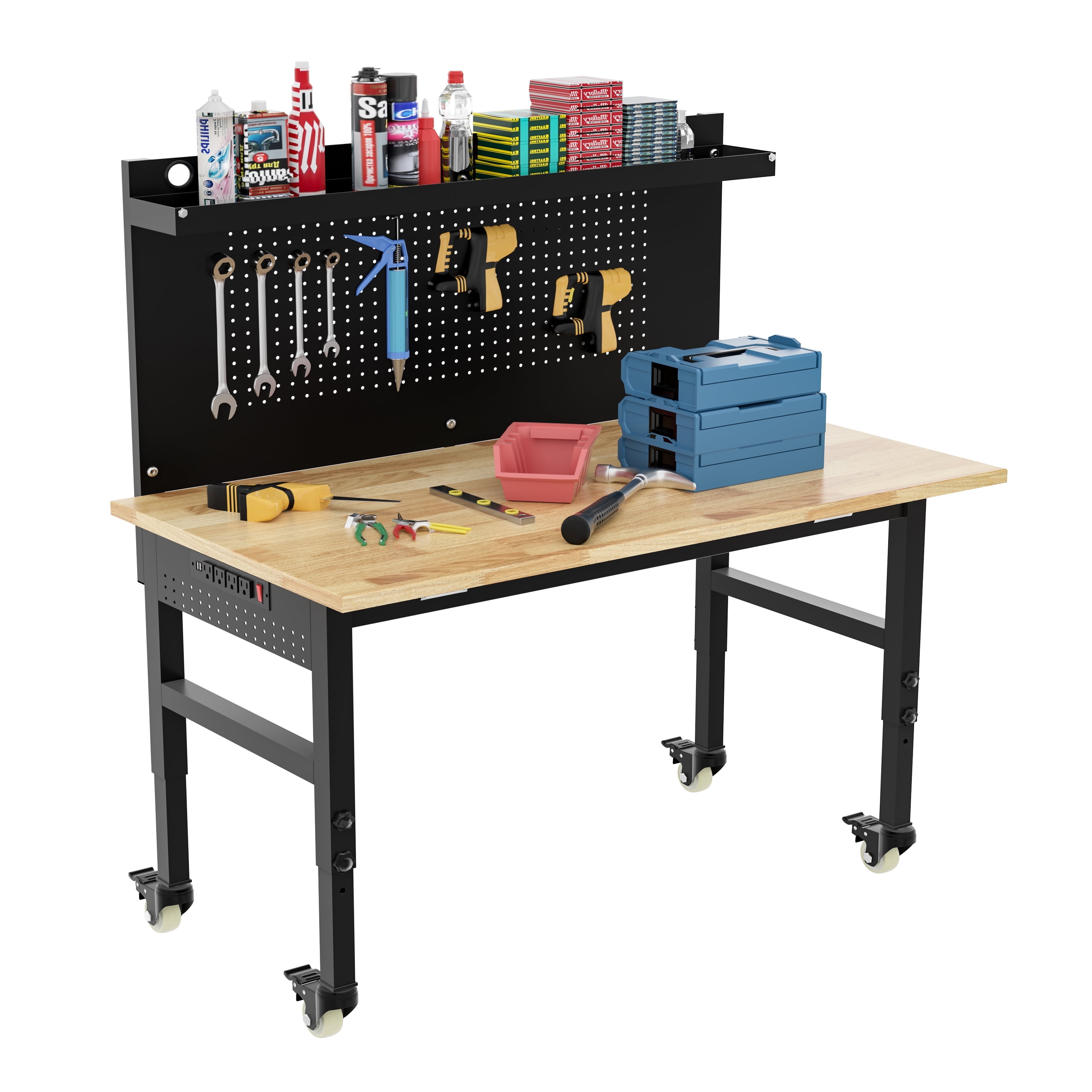 GetYes Heavy - Duty 48" Tool Table on Wheels: Adjustable Height, Large ...