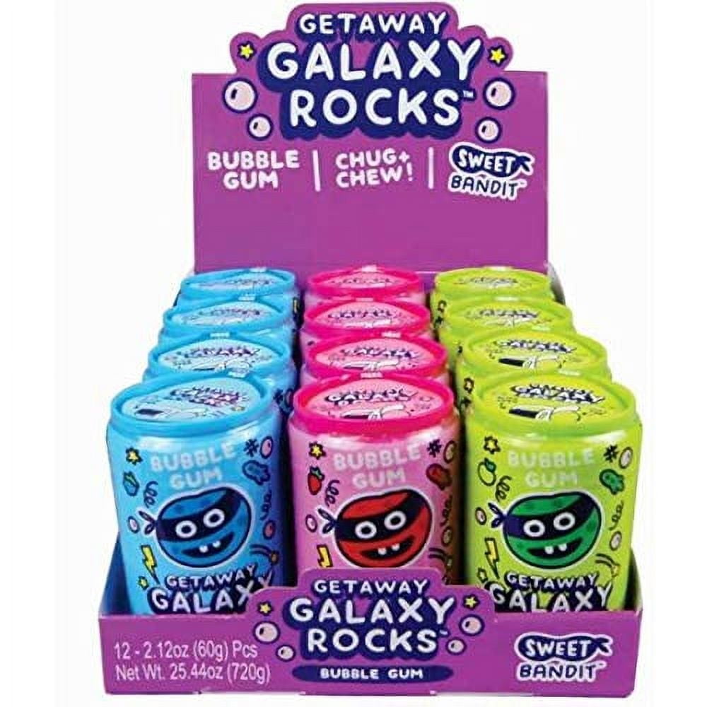 Getaway Galaxy Rocks Bubble Gum Candy Cans - 12 Count Display Box ...