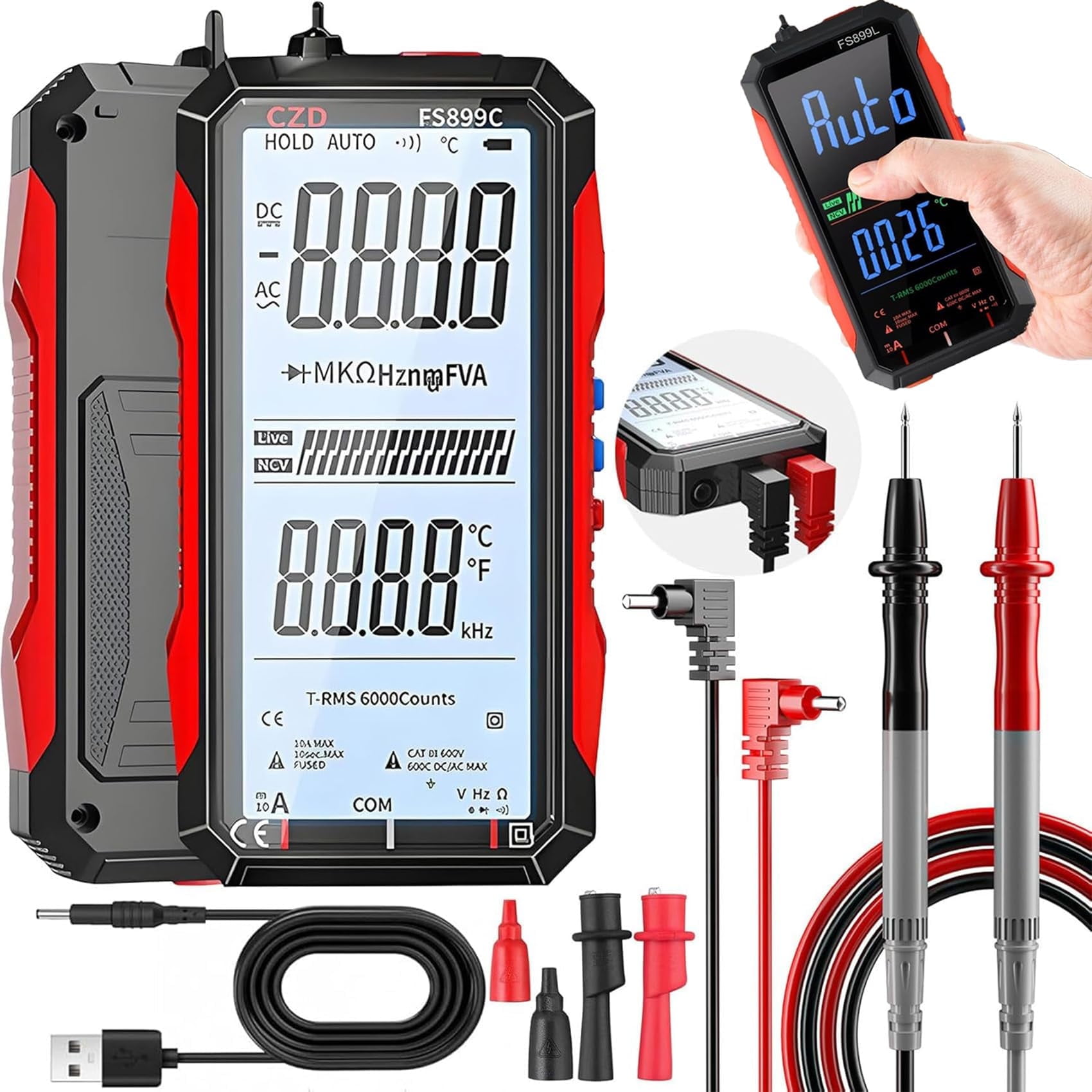 Getoverfinish Digital Multimeter, USB Rechargeable Digital Multimeter ...