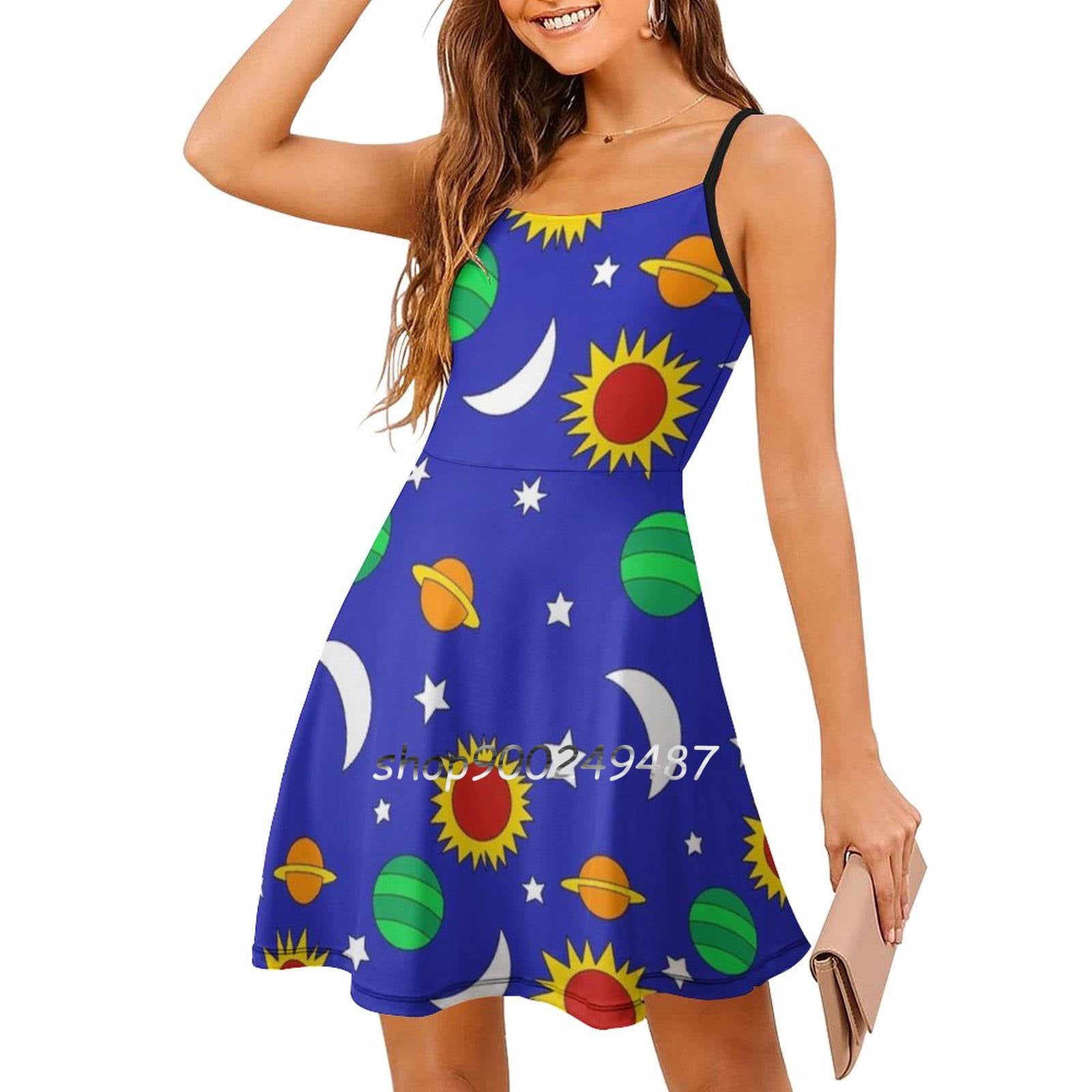 Gets Sweet Elegant Dress Women Korean Kawaii Square Collar Dress Space ...