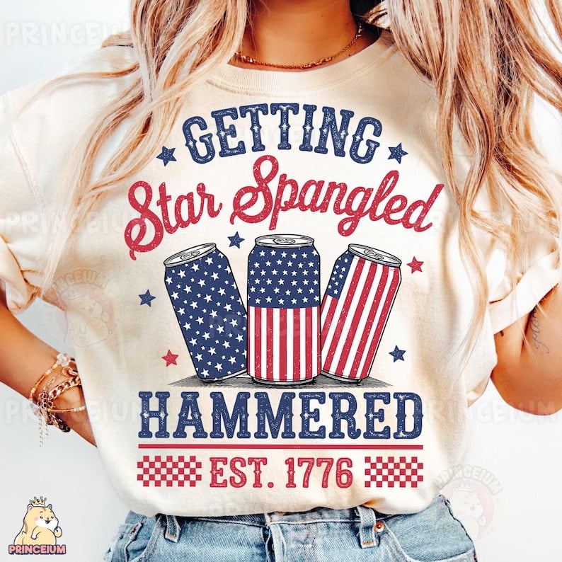 Getting Star Spangled Hammered Sublimation T-shirt, Funny 4th of July ...