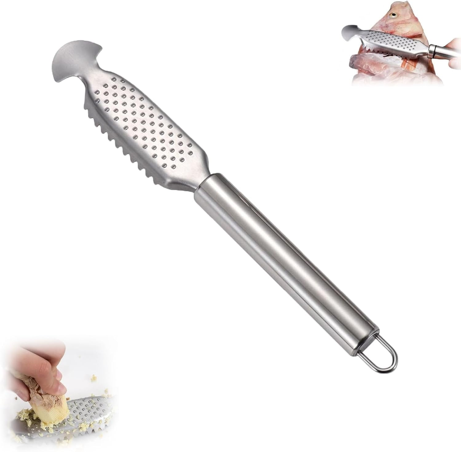 Gettoreach 2-in-1 Stainless Steel Fish Scaler + Ginger Grater, 9 Inch ...