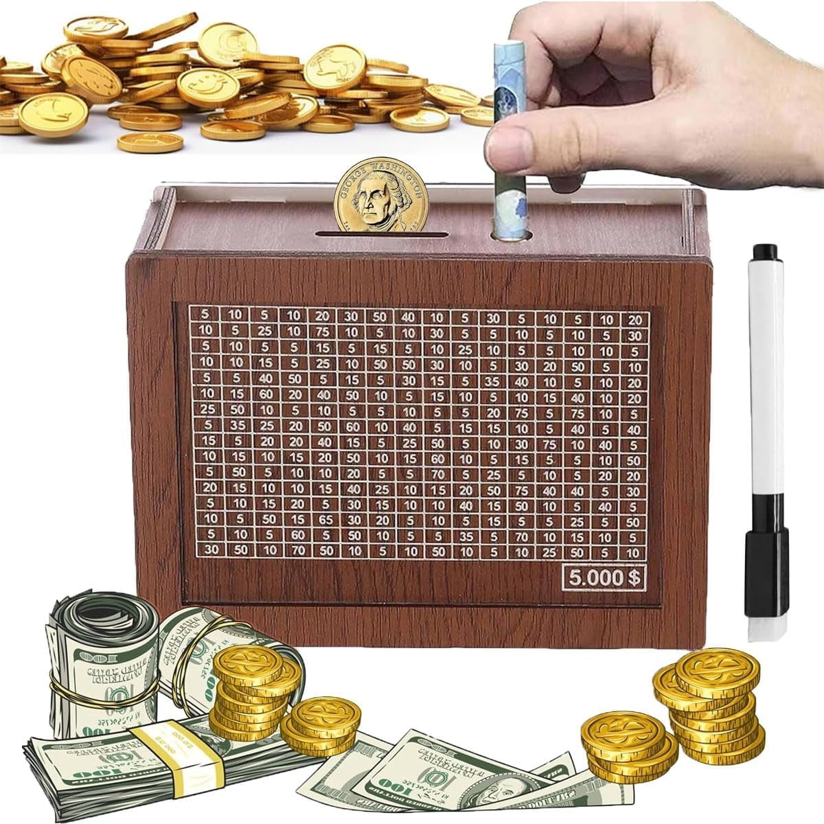 Gettoreach Cash Vault Wooden Savings Box, 2025 Upgrade Wooden Money ...