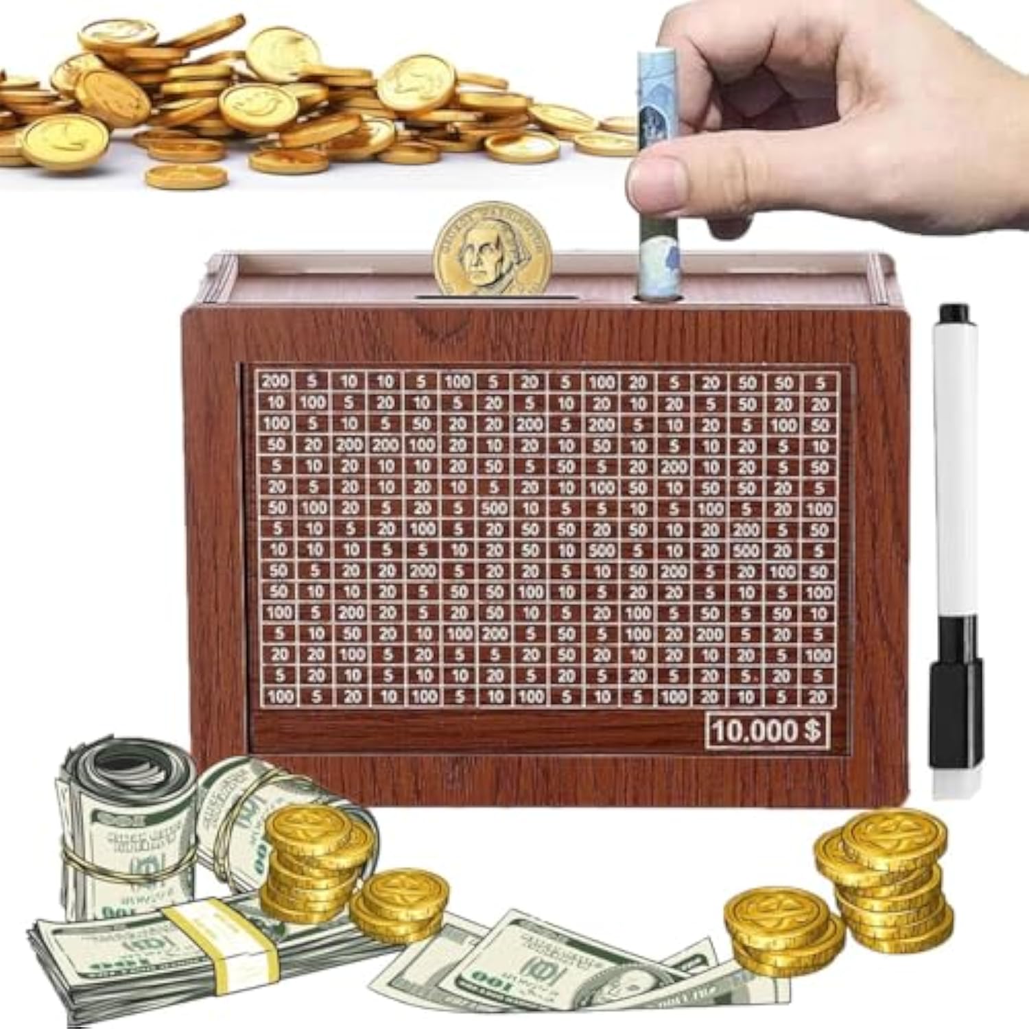 Gettoreach Cash Vault Wooden Savings Box, 2025 Upgrade Wooden Money ...