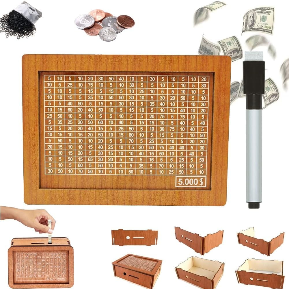 Gettoreach Wooden Savings Box, 10000 Savings Challenge Box, Upgraded ...