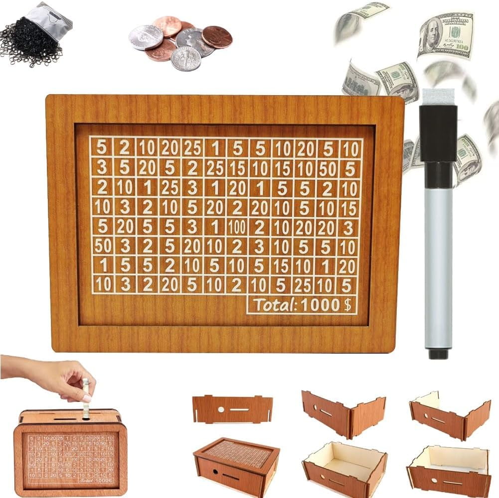 Gettoreach Wooden Savings Box, 10000 Savings Challenge Box, Upgraded ...