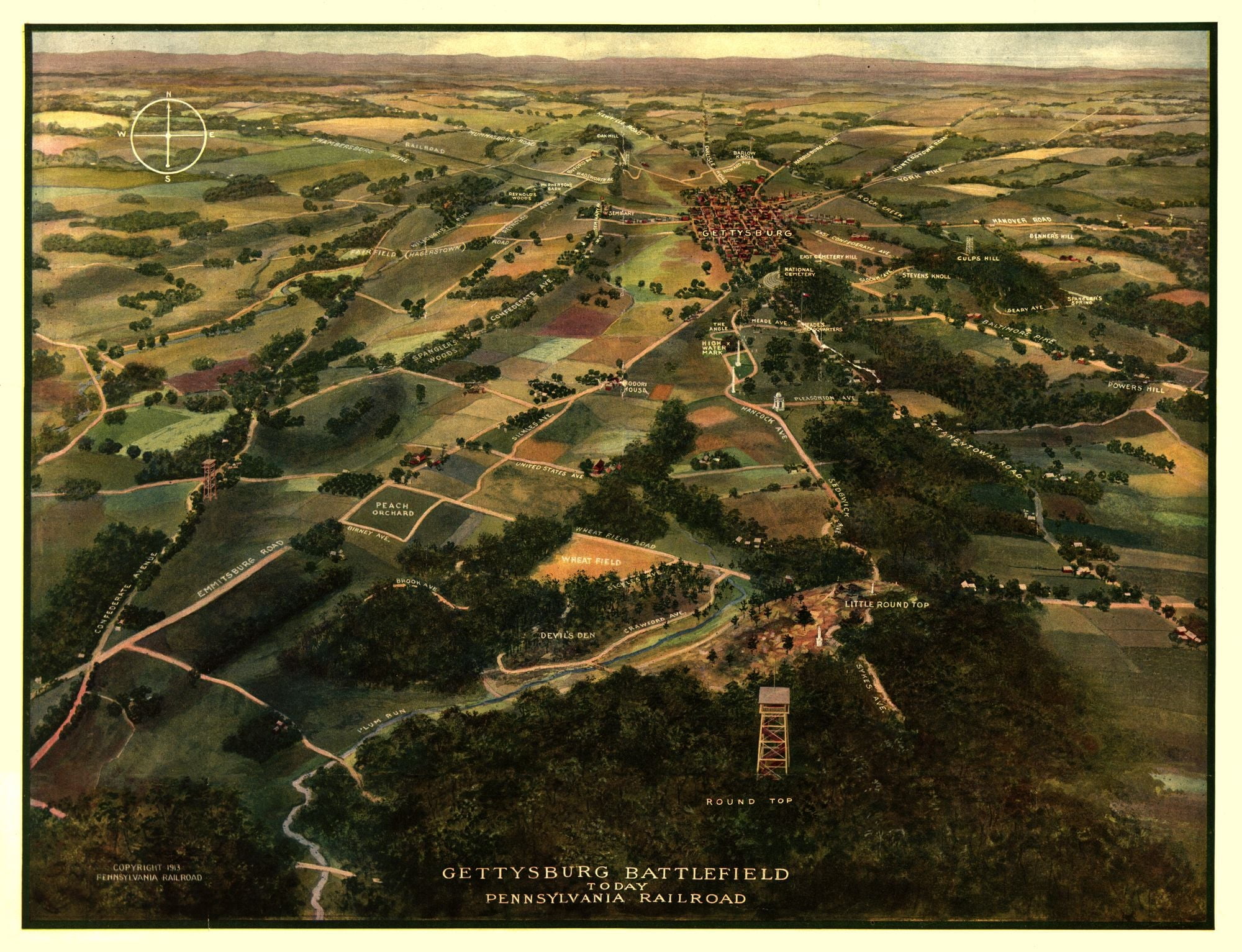 Historic Panoramic View - Gettysburg Region Pennsylvania - 1913 - 30.01 ...