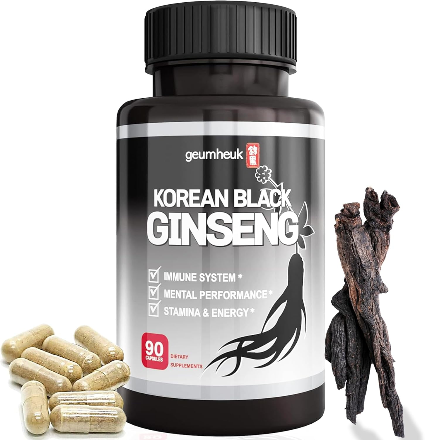 GeumHeuk Korean Black Panax Ginseng Capsule 1000mg Supplement - 90 ...
