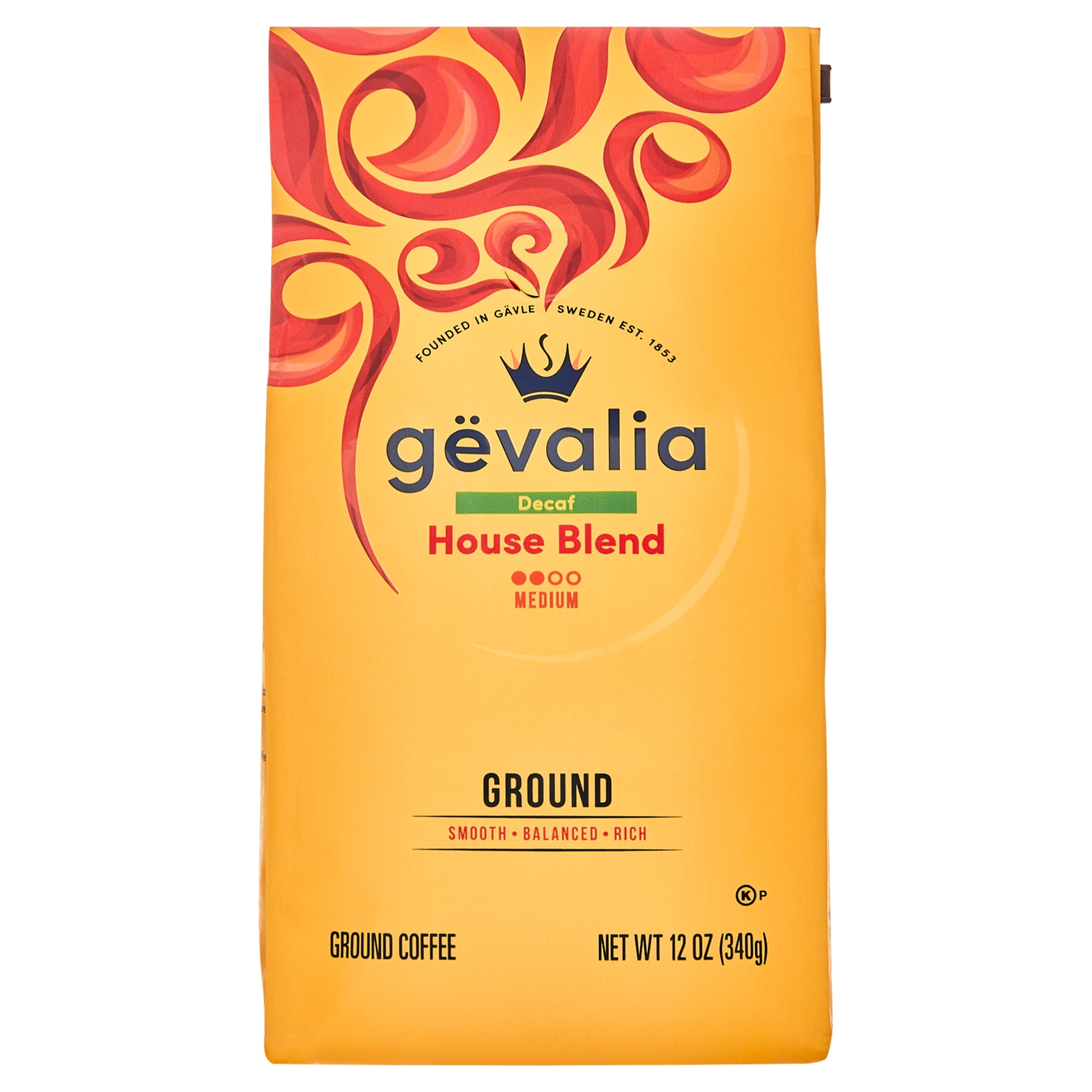 Gevalia Decaf House Blend Ground Coffee, Decaffeinated, 12 oz. Bag ...