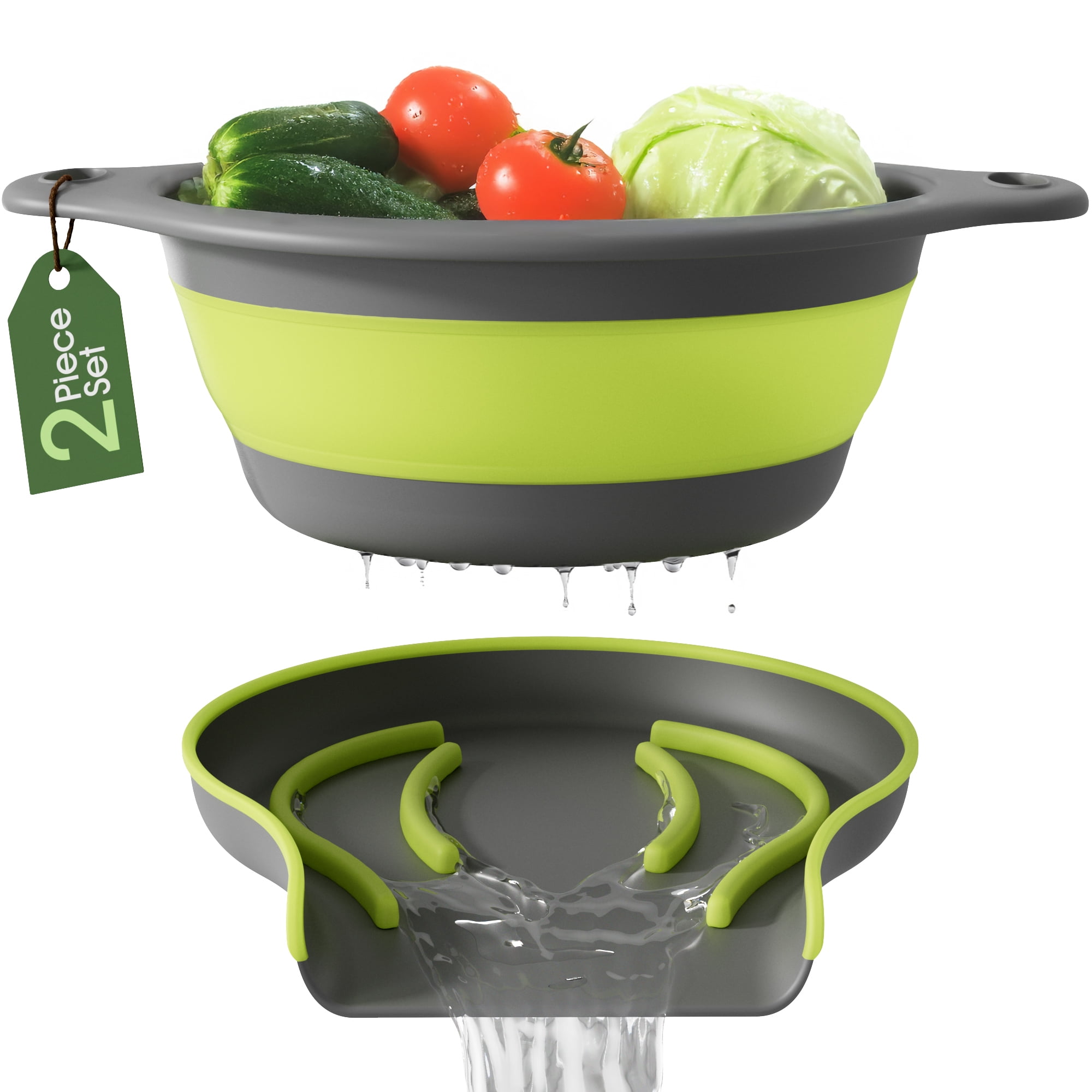 Gevoli 2-in-1 Large Collapsible Colander with Self-draining Base Set ...
