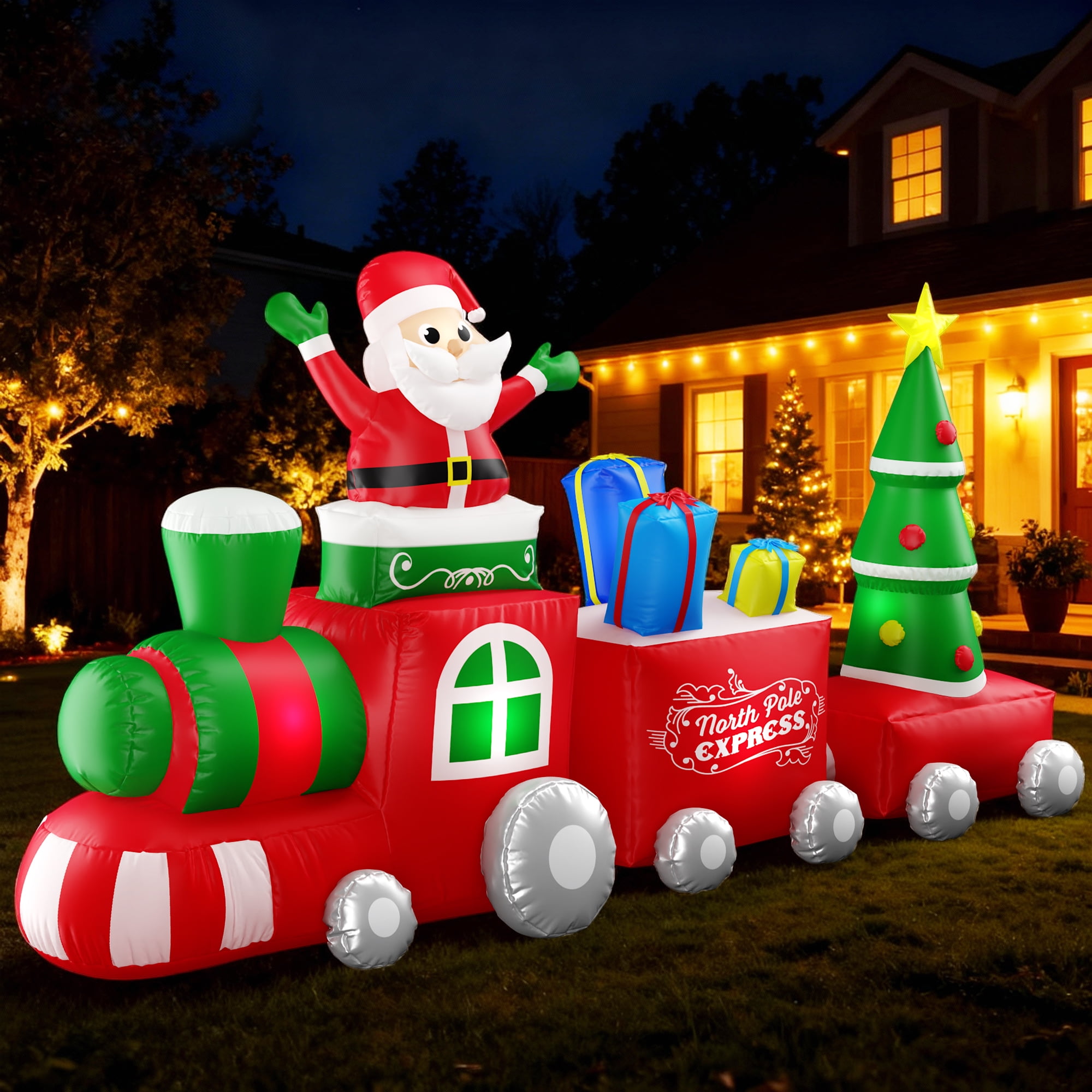Gewna 11ft Christmas Inflatables Train with Santa - Large Outdoor ...