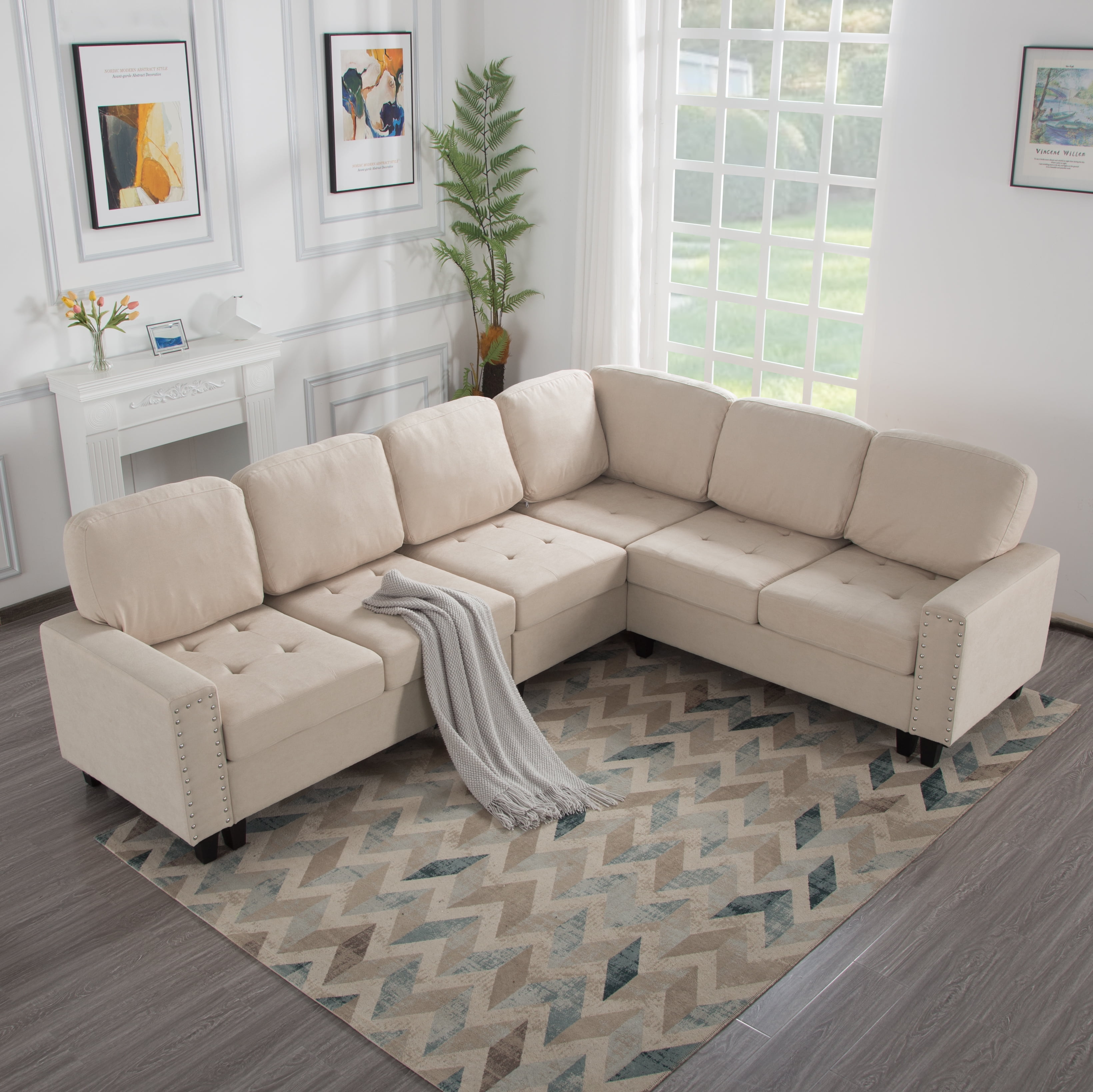Gewnee 107.9" Reversible L-Shaped Sectional Sofa, Modern Multi-Purpose ...