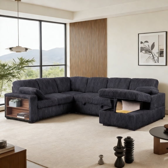 Gewnee 117 inch Sectional Sofa with Pull Out Bed,U-Shaped Modular ...