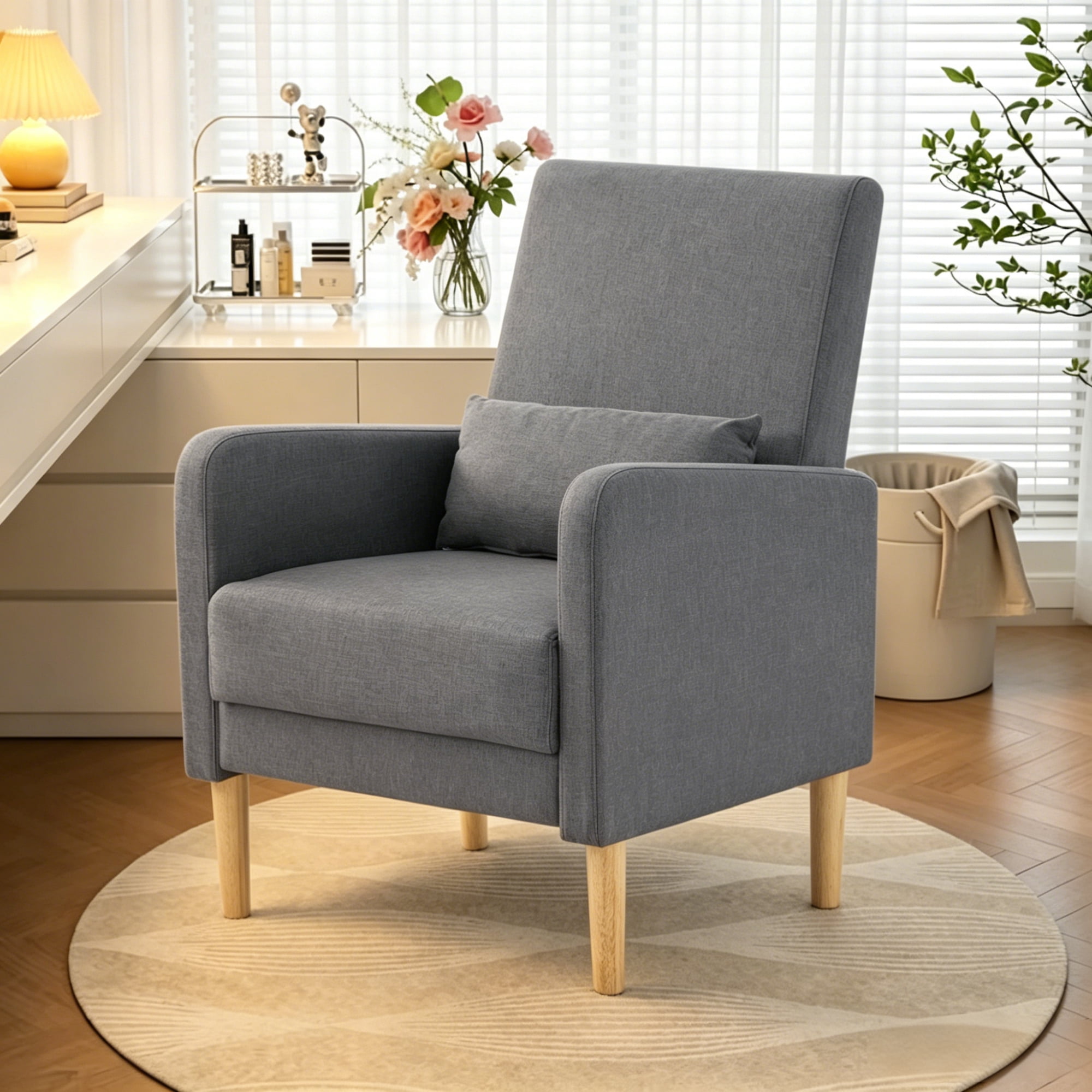 Gewnee 26.5”Modern Accent Chair,Linen Fabric Upholstered Comfy Single ...