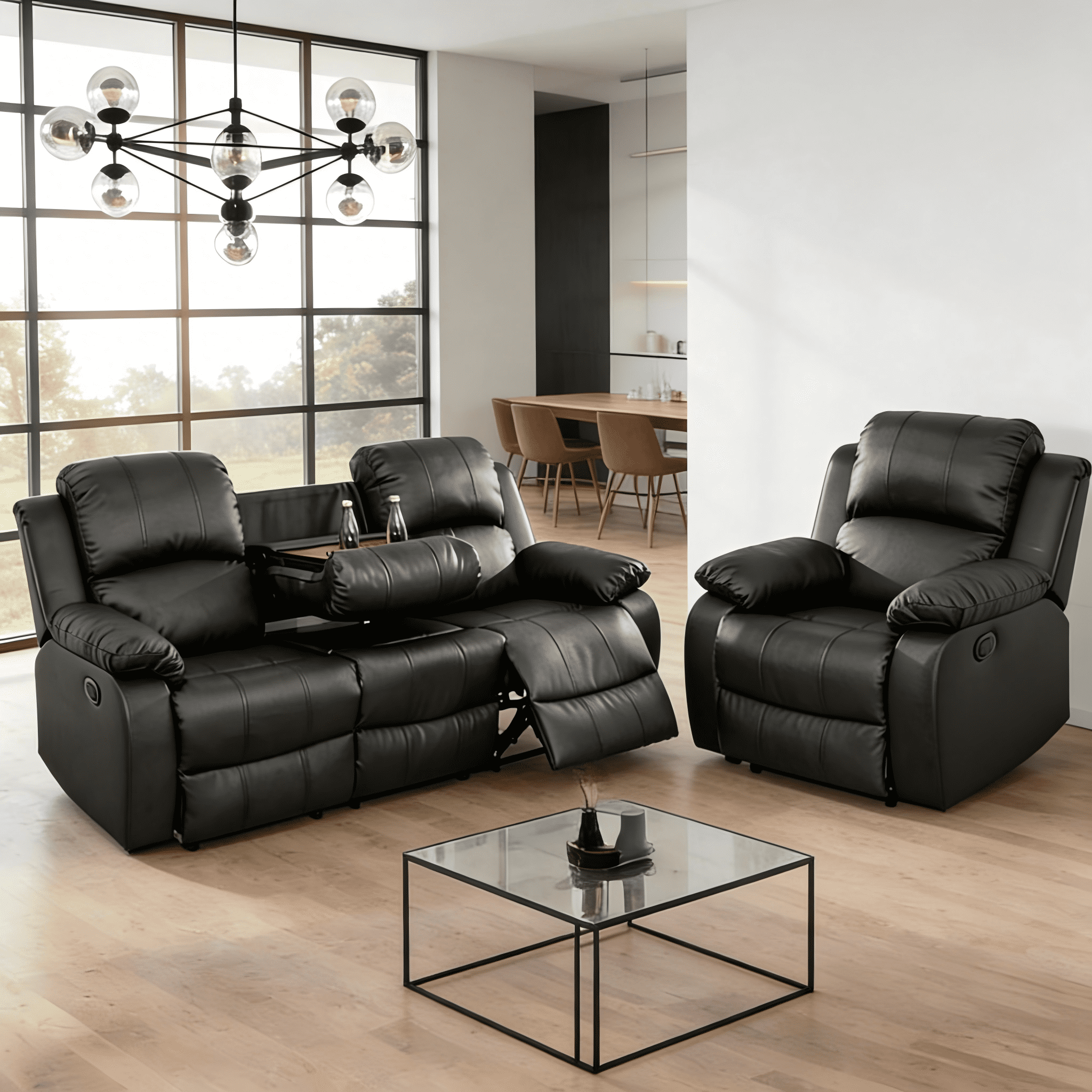 Gewnee 3-Seat Sofa and Recliner with Console and Cup Holders, Air ...