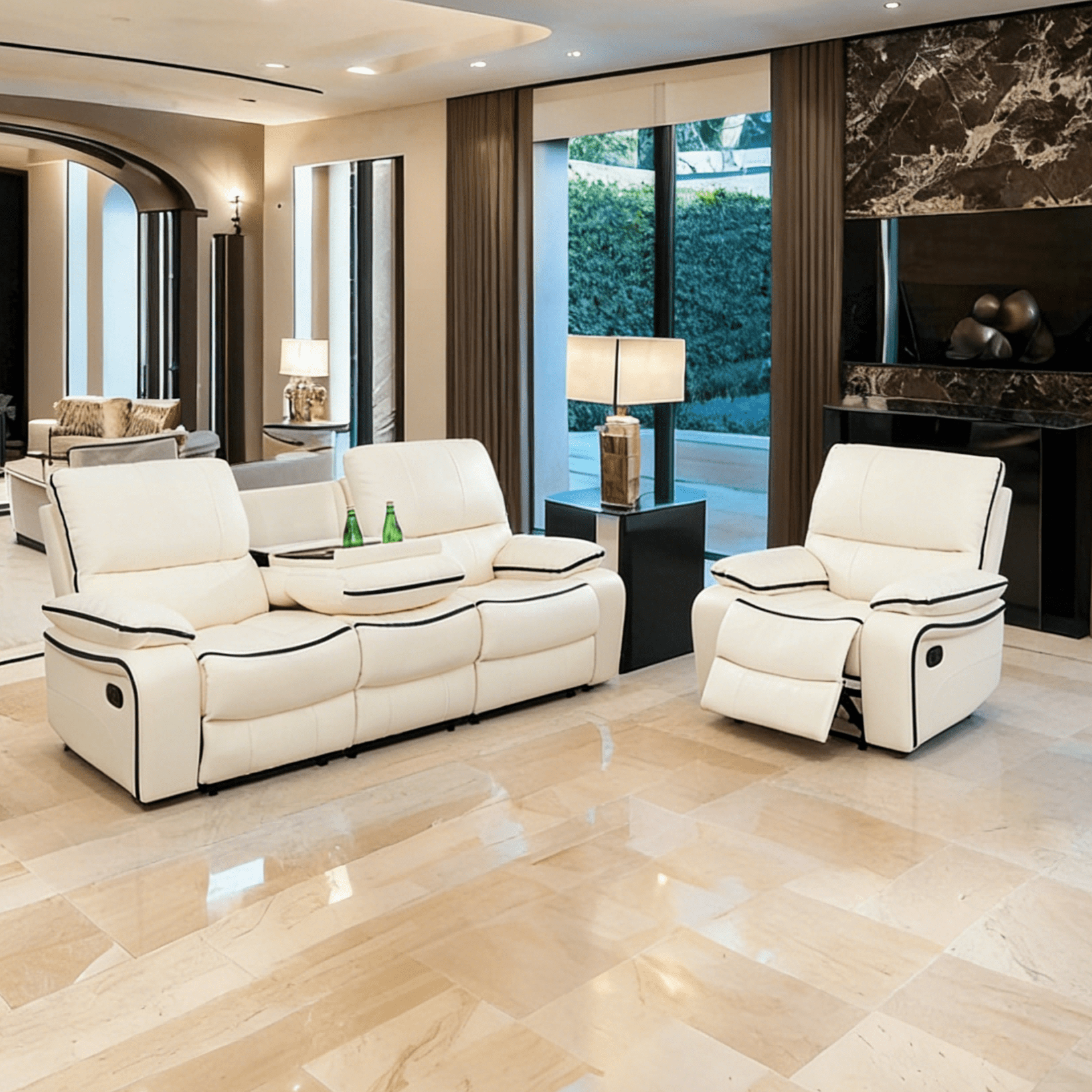 Gewnee 3-Seat Sofa and Recliner with Console & Cup Holders, Air Leather ...