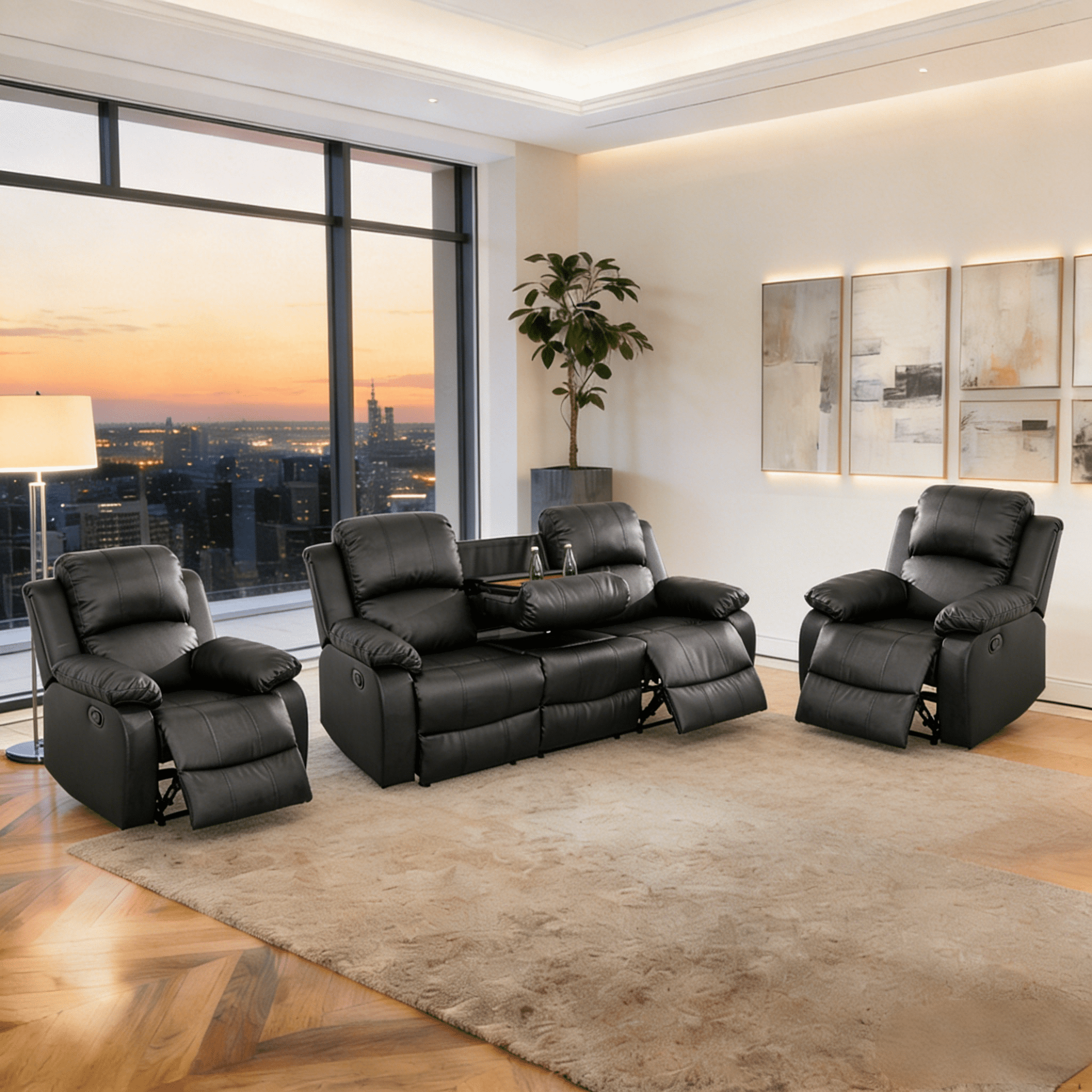 Gewnee 3-Seater Sofa with Two Chaises, Console and Cup Holders, Air ...