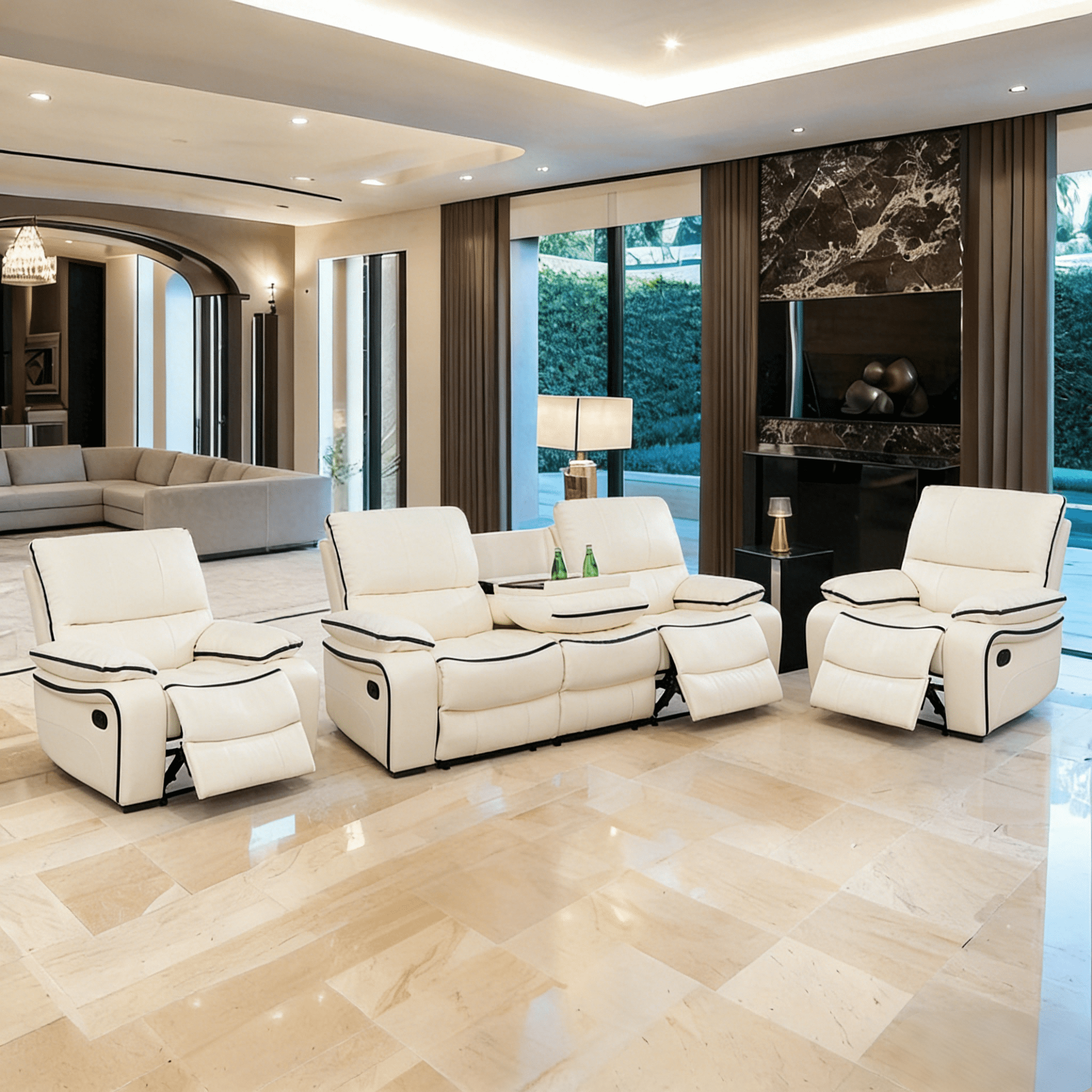Gewnee 3-Seater Sofa with Two Chaises, Console and Cup Holders, Air ...