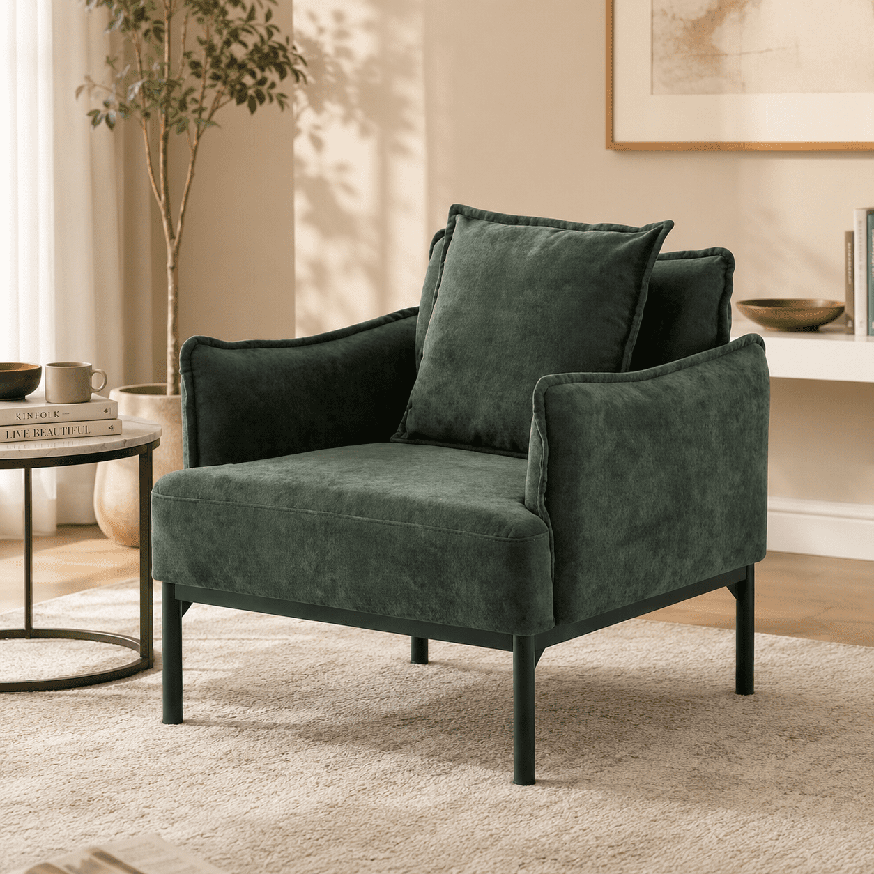 Gewnee 32" Accent Chair, Fabric Armchair with Pillow, Wood Frame and ...