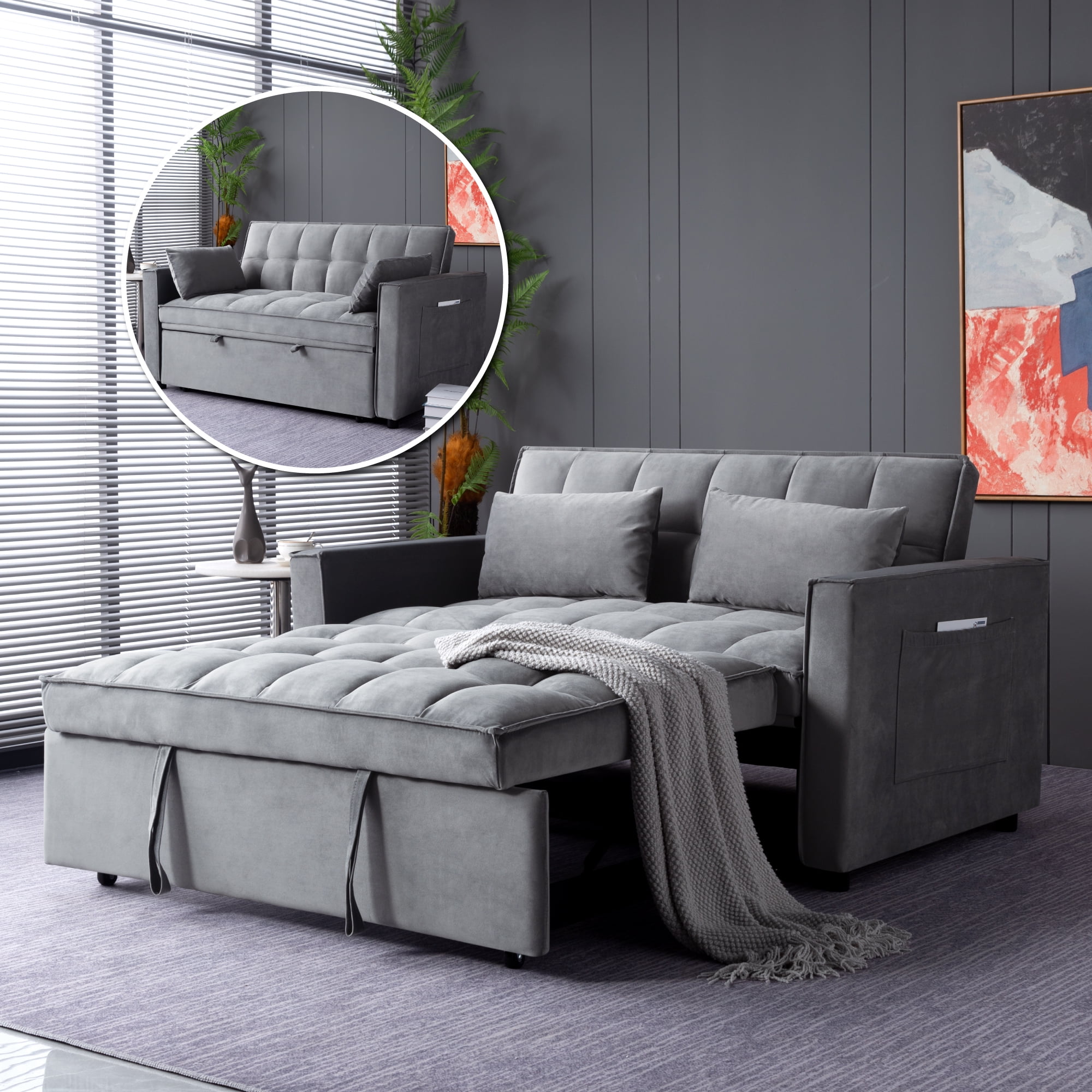 Free Shipping! Gewnee 55 Modern Velvet Loveseat Futon Sofa Convertible ...