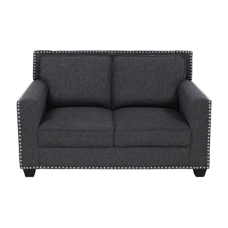 Gewnee 57" Linen Upholstered Loveseats with Nailhead Trim,Black ...
