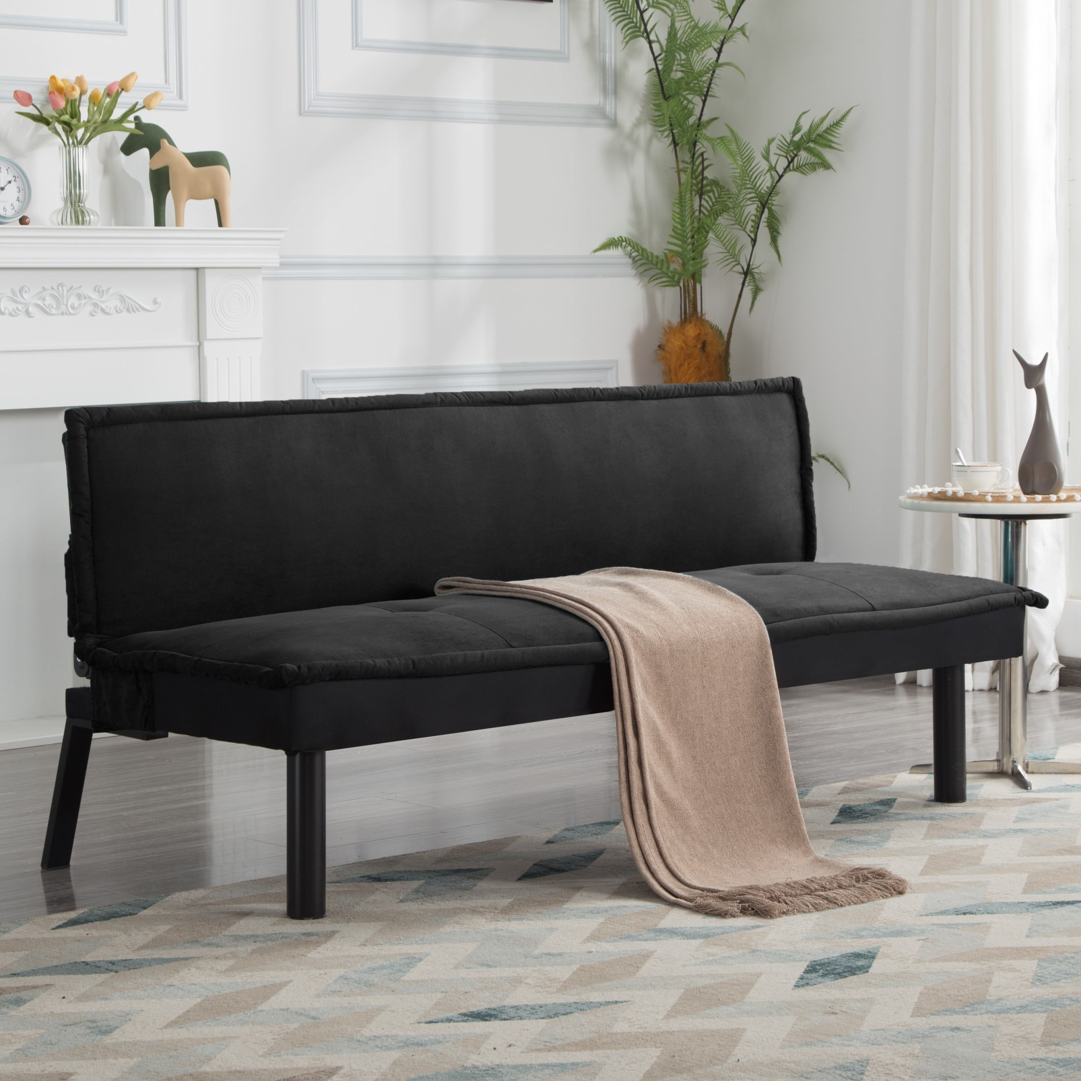 Gewnee 64.6" Convertible Sleeper Sofa Bed, Velvet Futon Couch with Push ...