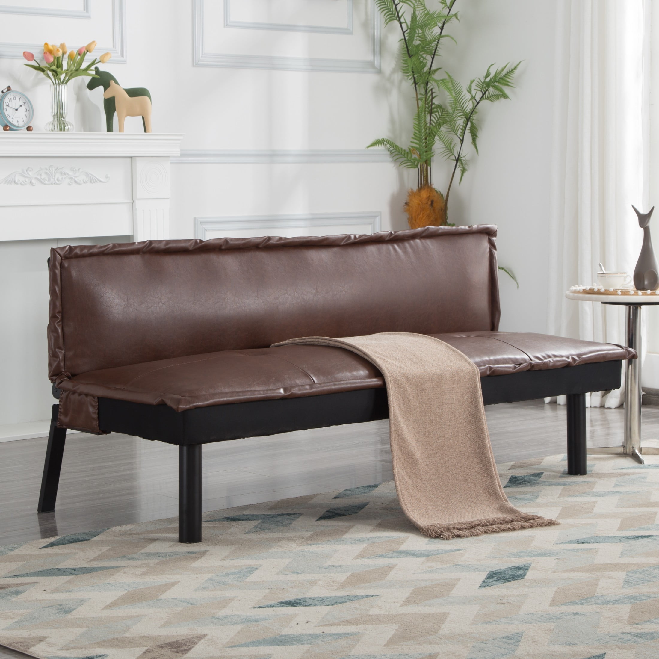 Gewnee 64.6" Convertible Sleeper Sofa Bed, PU Futon Couch with Push ...