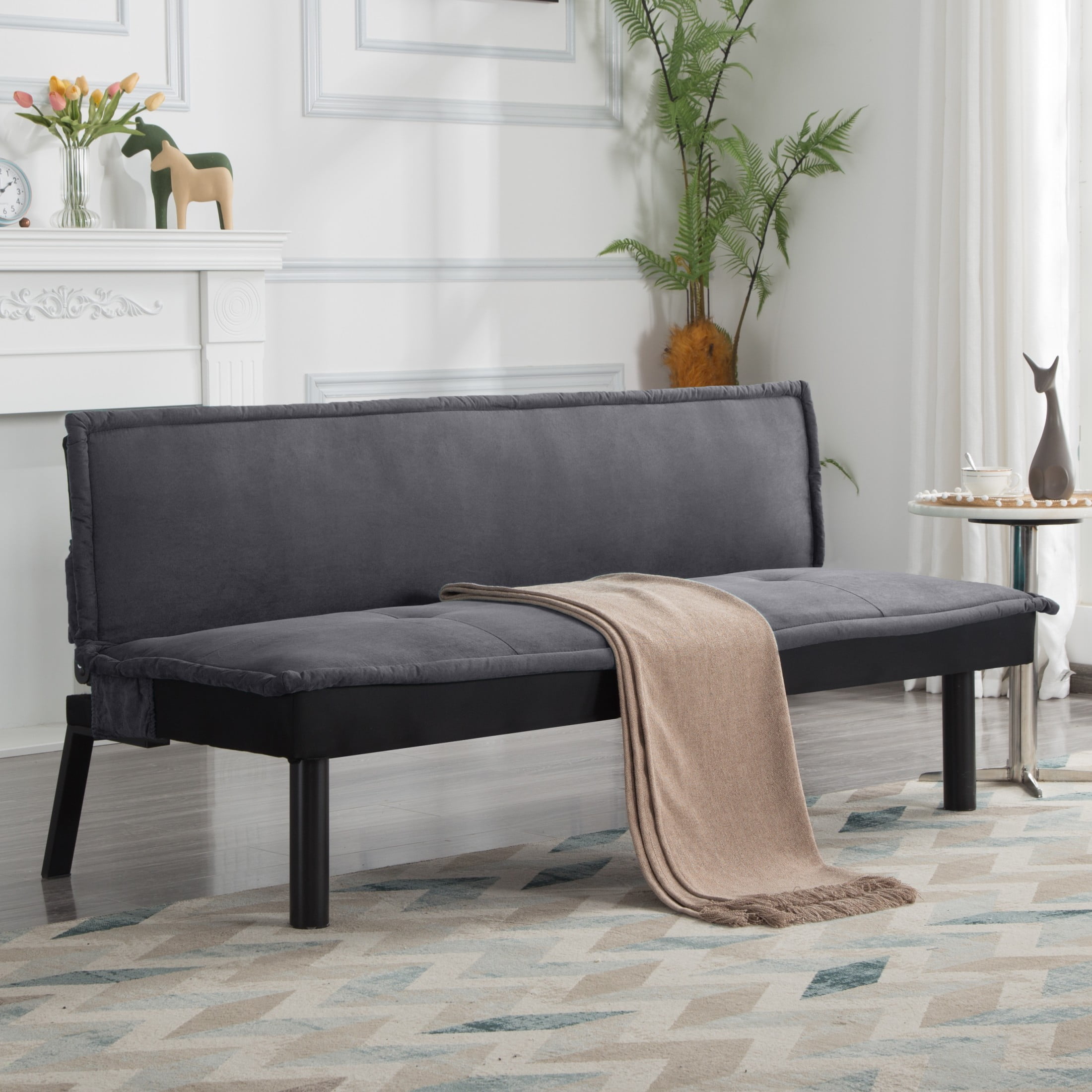 Gewnee 64.6" Convertible Sleeper Sofa Bed, Velvet Futon Couch with Push ...