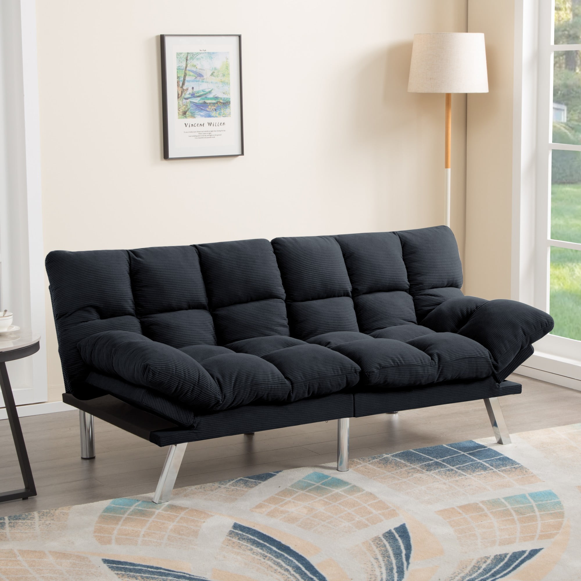 Gewnee 67.3 Inch Futon Sofa Bed, Corduroy Fabric Sleeper Sofa, Modern ...