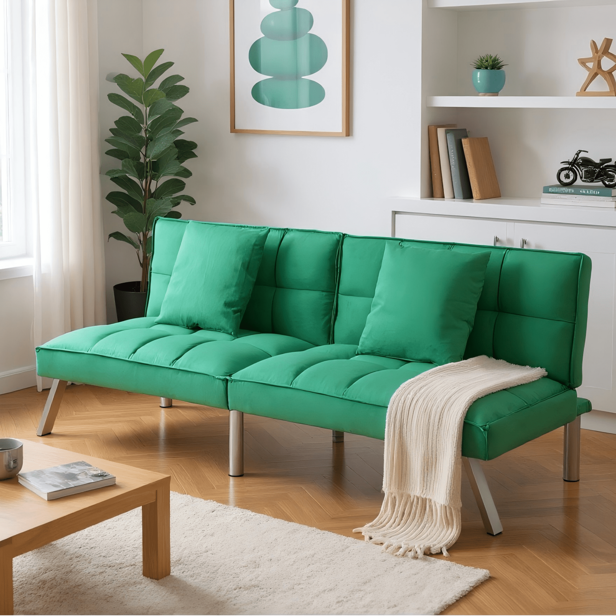 Gewnee Green 67.7” Velvet Futon Sofa Bed, Modern Love Seat with ...