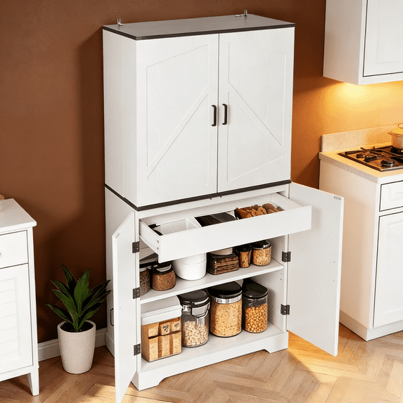 Gewnee 67.7" Modern Kitchen Pantry Cabinet with Magnetic Lock ...