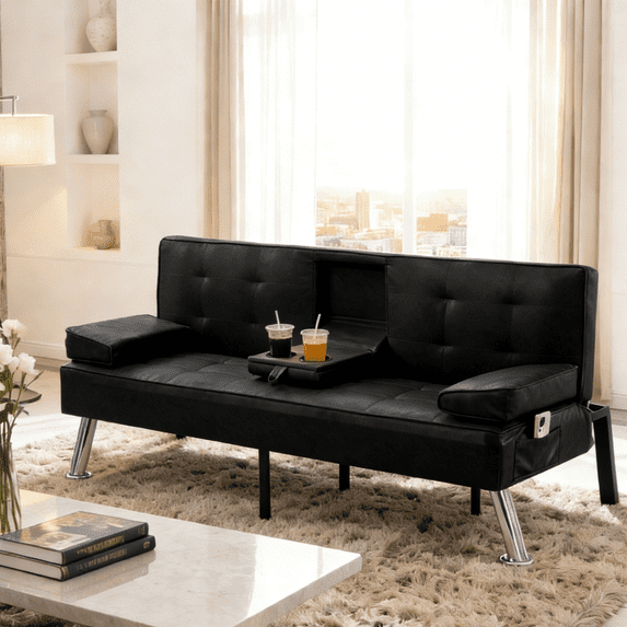 Gewnee 69.49 inch PU Foldable Sofa Bed,Adjustable Recliner Angle with 2 ...