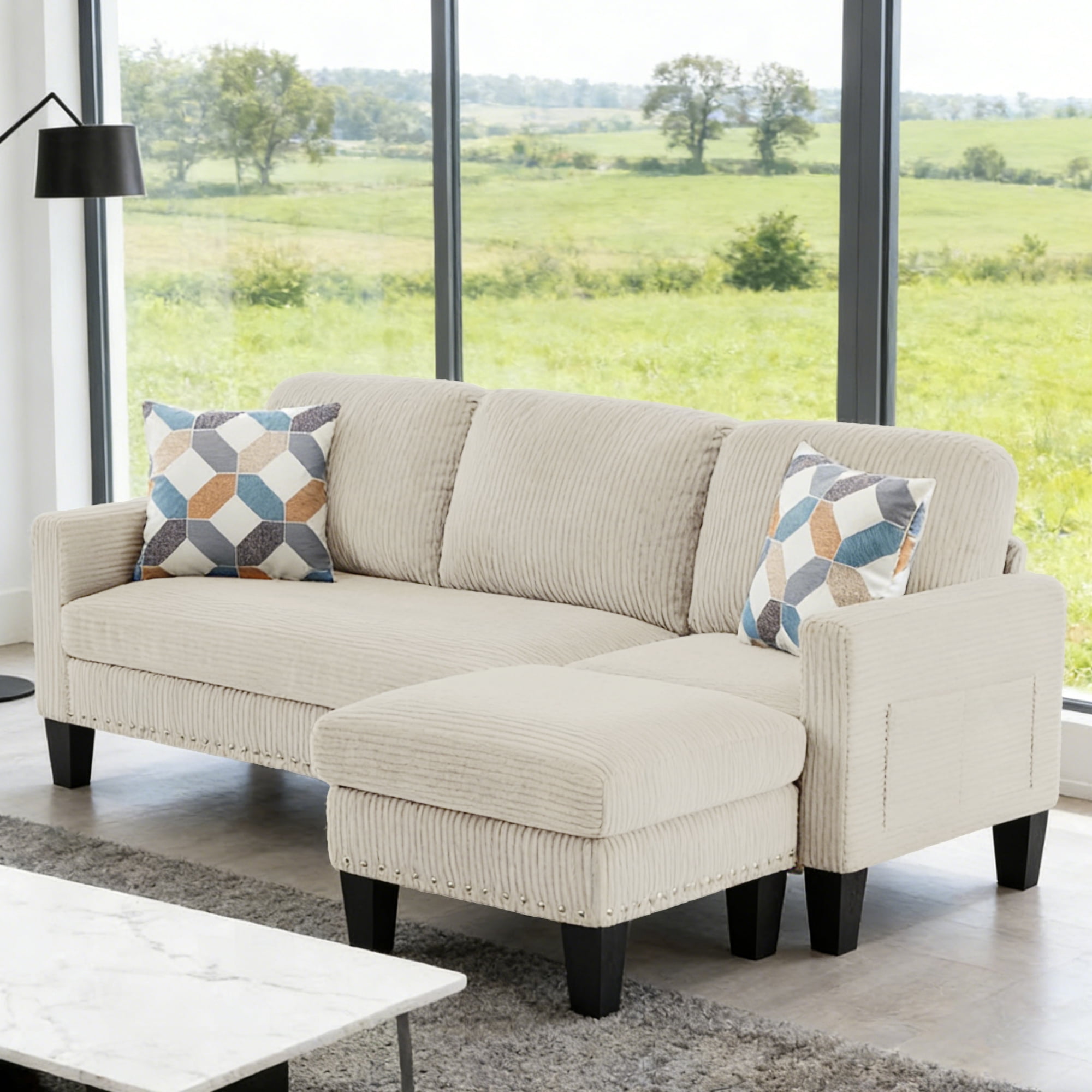 Gewnee 72.64"L-Shaped Sectional Sofa with Movable Ottoman,3-Seater ...