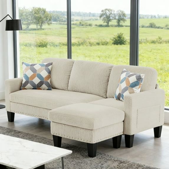 Gewnee 72.64"L-Shaped Sectional Sofa with Movable Ottoman,3-Seater ...