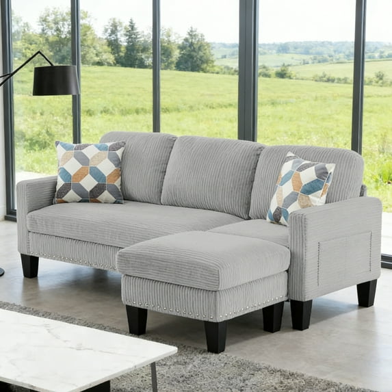 Gewnee 72.64"L-Shaped Sectional Sofa with Movable Ottoman,3-Seater ...