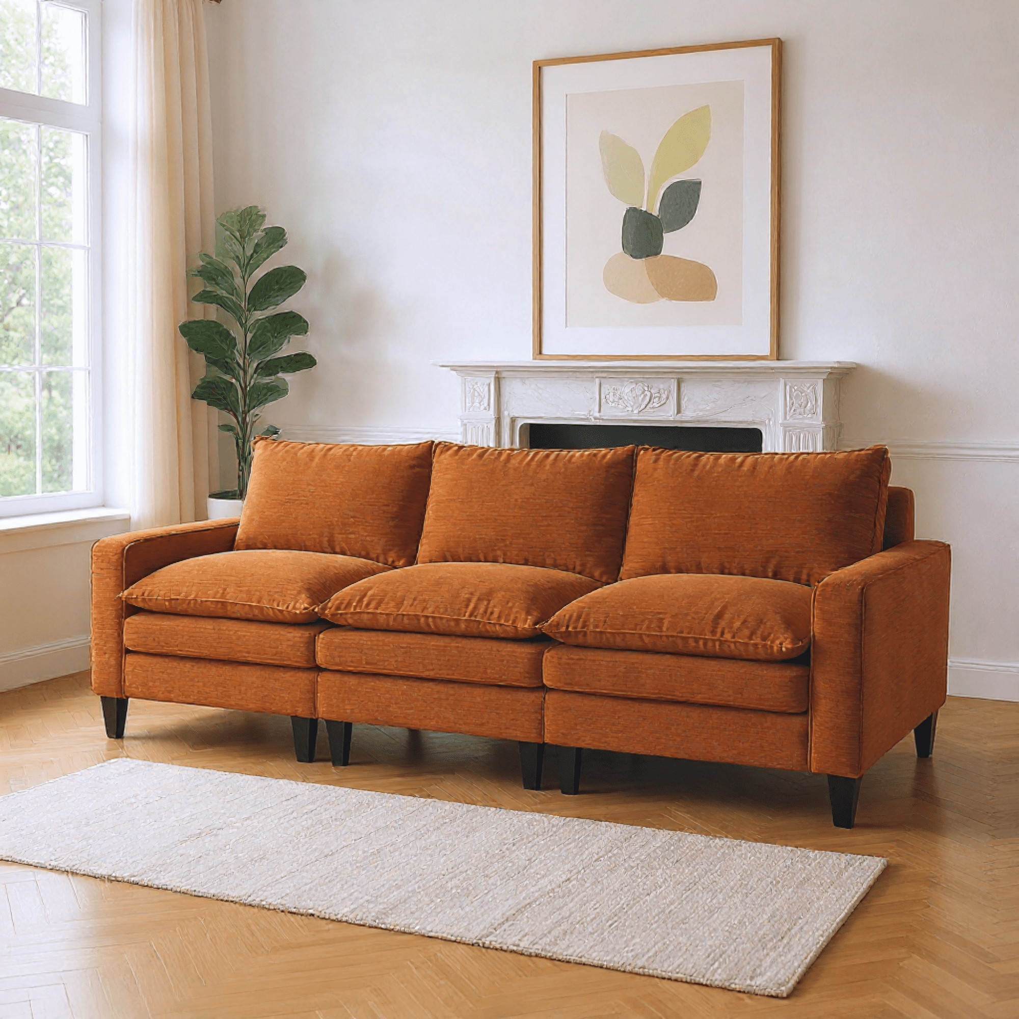 Gewnee Corduroy Fabric Modular Sofa Upholstered Modern Sofa, 3 Seater ...