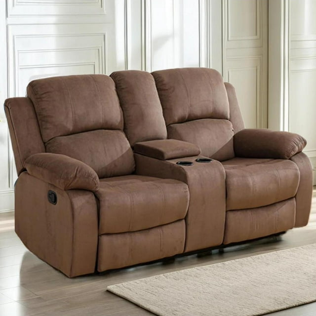 Gewnee Corduroy Manual Reclining Loveseat With 2 Recliners And Cup