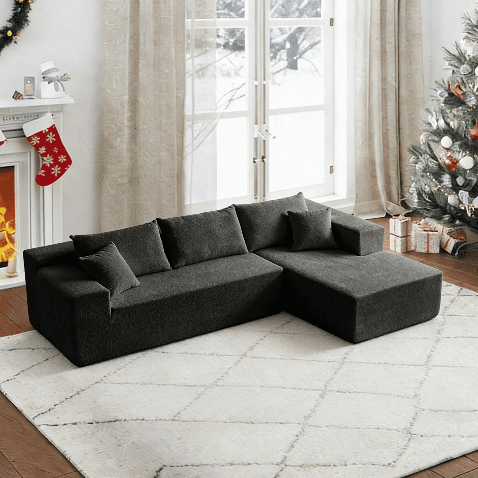 Gewnee Deep Seat Corduroy Sofa, No Assembly Compressed Couch with Soft ...