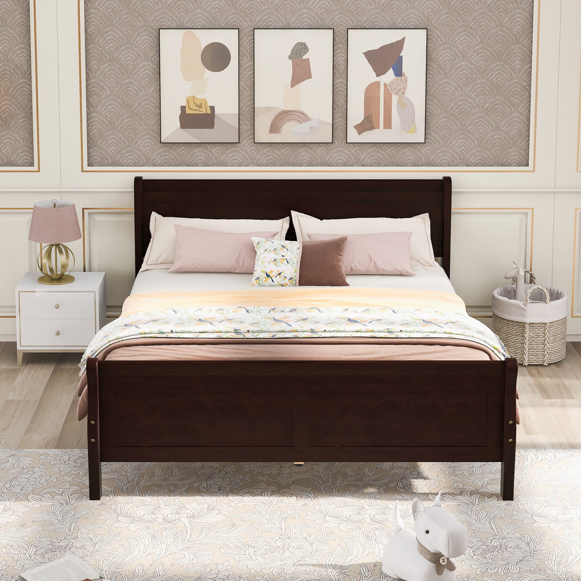 Free Shipping! Gewnee Full Size Wood Platform Bed with Headboard ...
