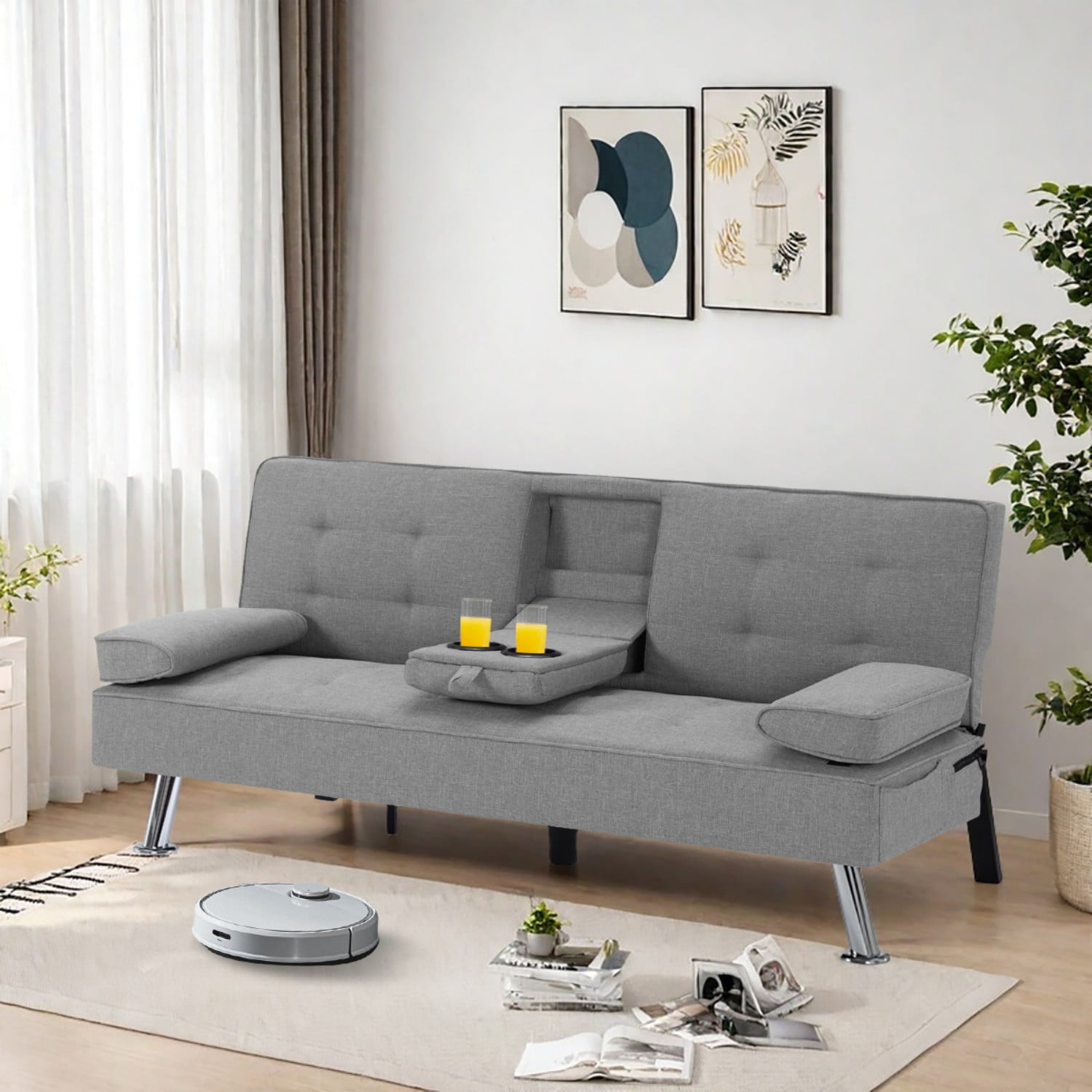 Gewnee Futon Sleeper Sofa Bed Modern Polyester Couch Convertible ...