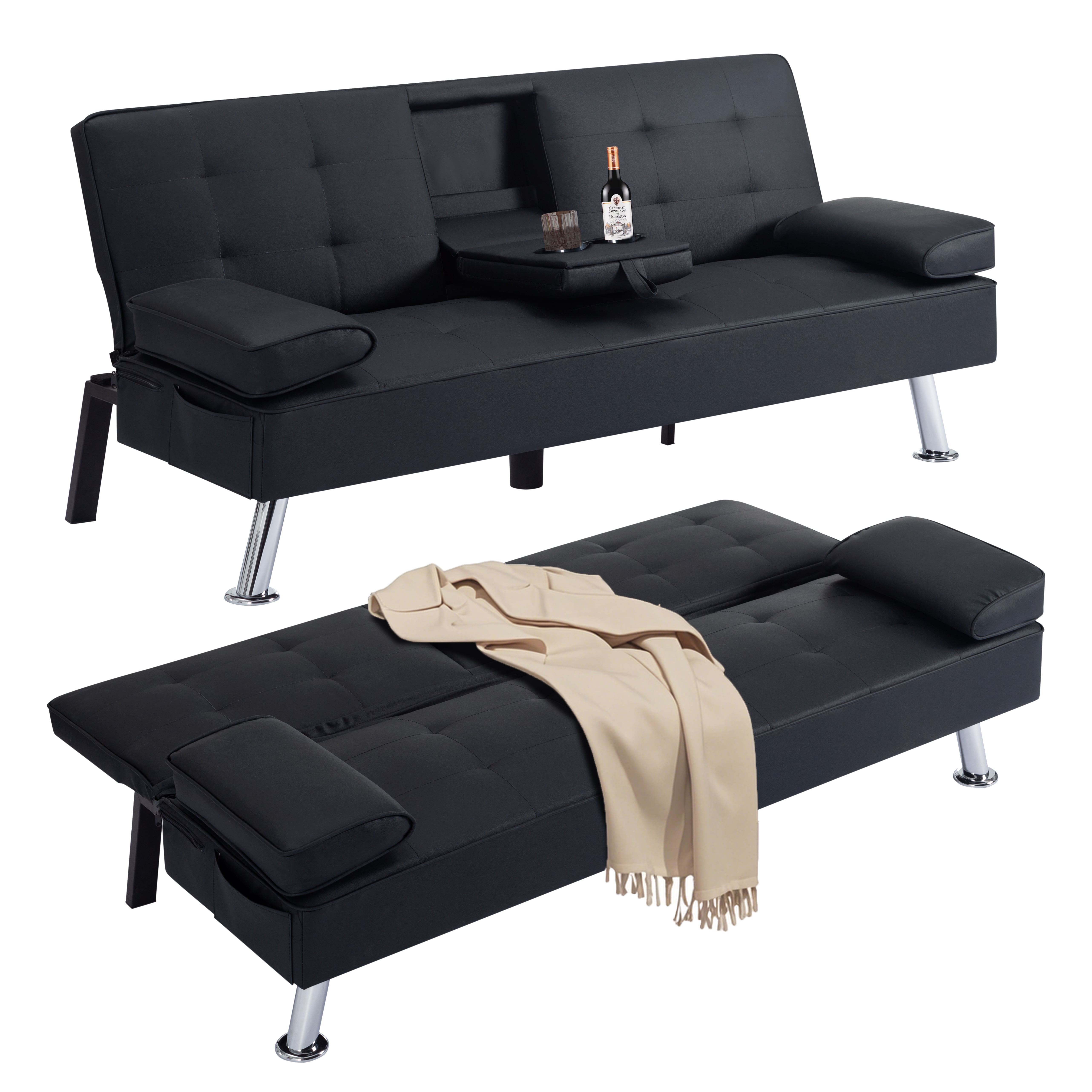Gewnee Futon Sleeper Sofa Bed Modern PU Couch Convertible Folding ...
