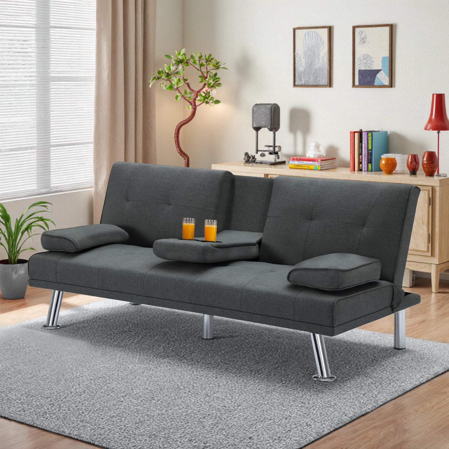 Gewnee 66.3” Futon Sleeper Sofa Bed with 3-Angle Adjustable Backrest ...