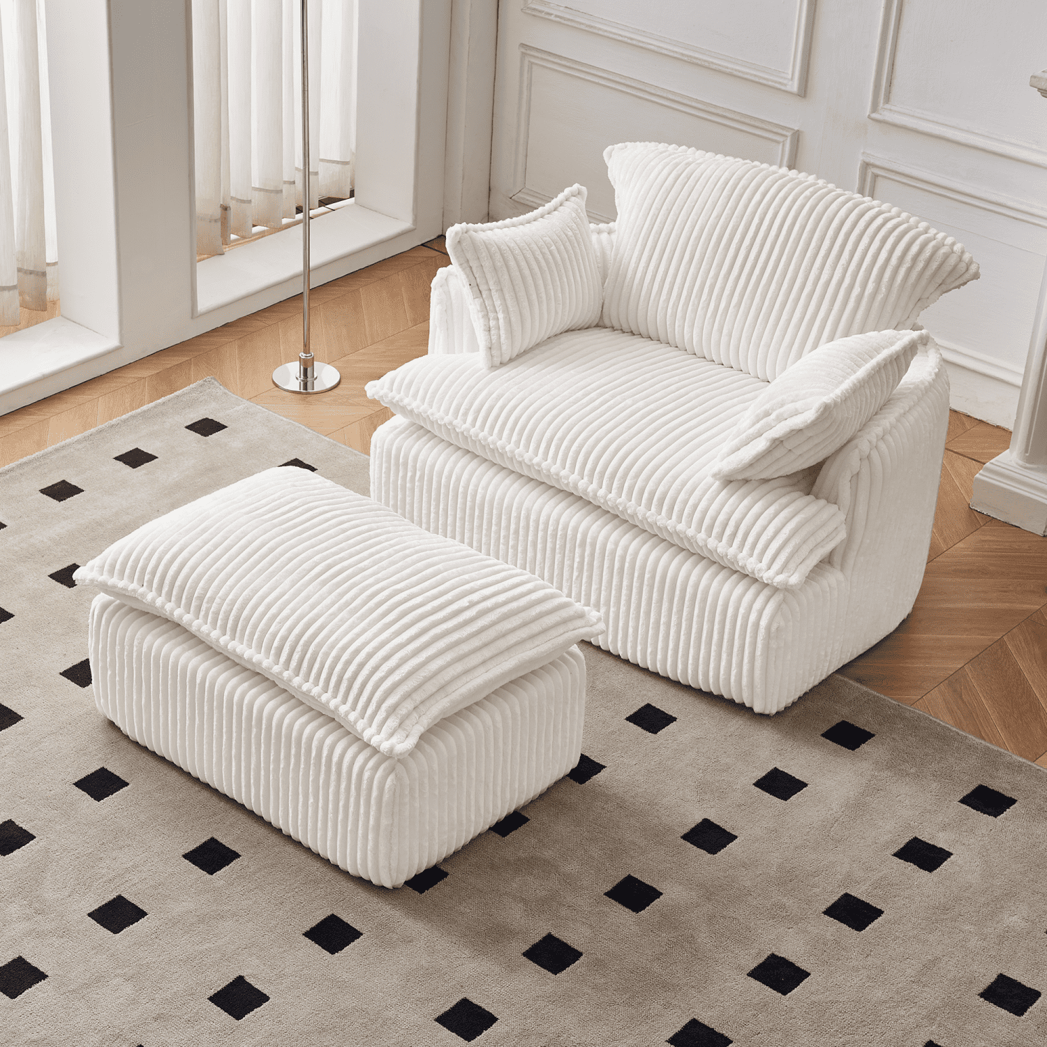 Gewnee Leisure Convertible Compressed Sofa Chair with Ottoman, Modern ...