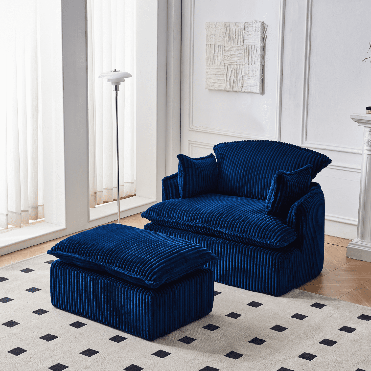 Gewnee Convertible Corduroy Armchair with Ottoman - Modern Compressed ...
