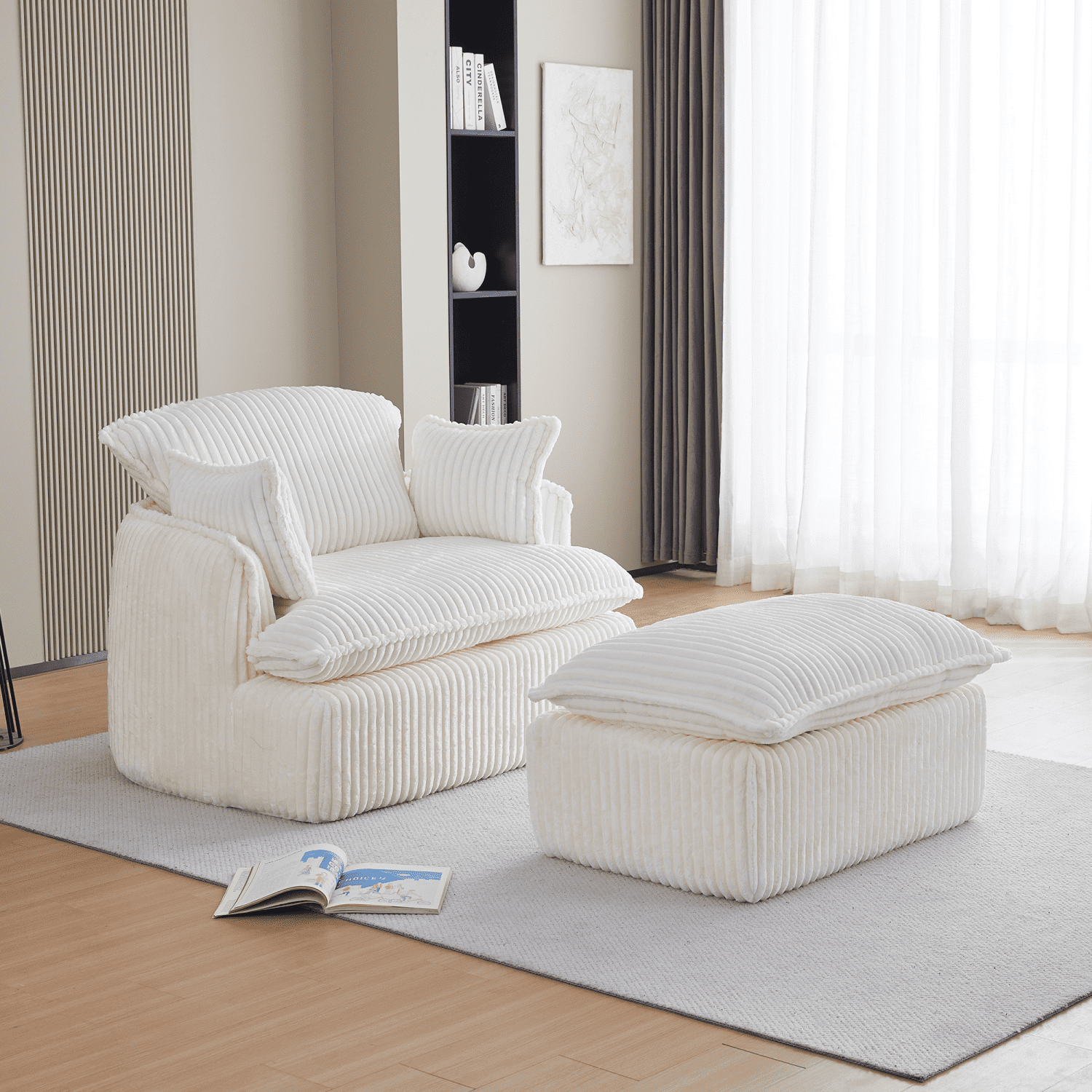 Gewnee Convertible Compressed Sofa Chair with Ottoman, Modern Corduroy ...