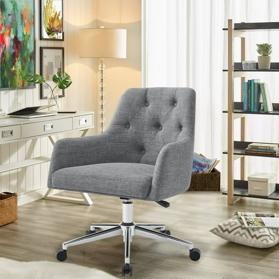 Gewnee Linen Fabric Button Tufted Modern Office Chair, Adjustable ...