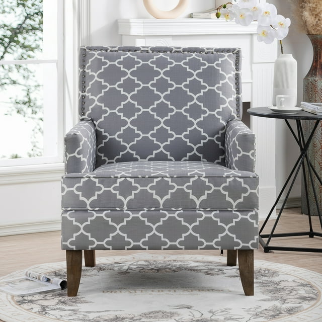 Free Shipping! Gewnee Mid Century Floral Print Accent Chair with Solid ...